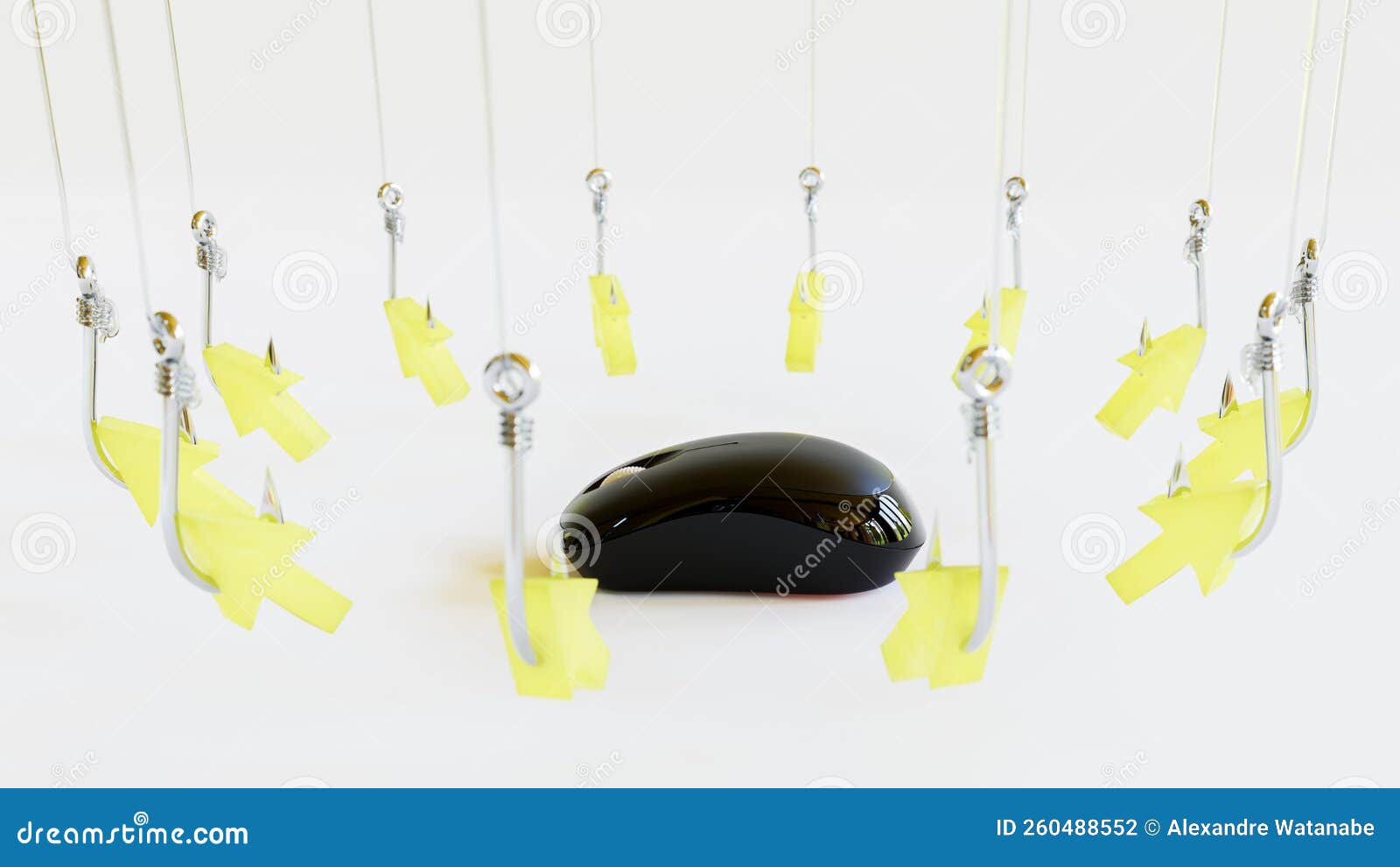 3D Rendered Computer Mice Surrounded by Fish Hooks and Arrow Cheeses ...