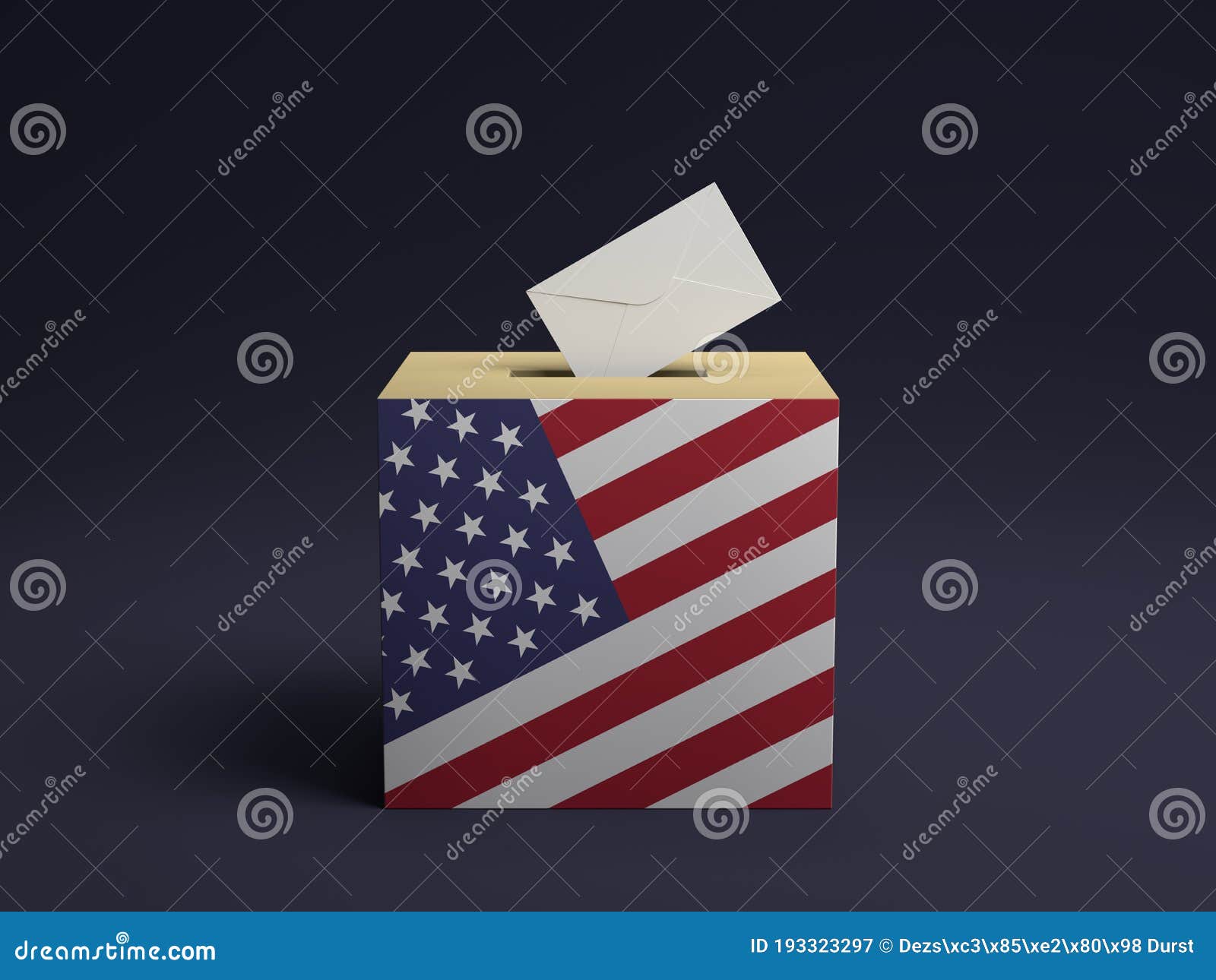 3D Rendered Concept Illustration of Voting Box with US Flag Painted on ...