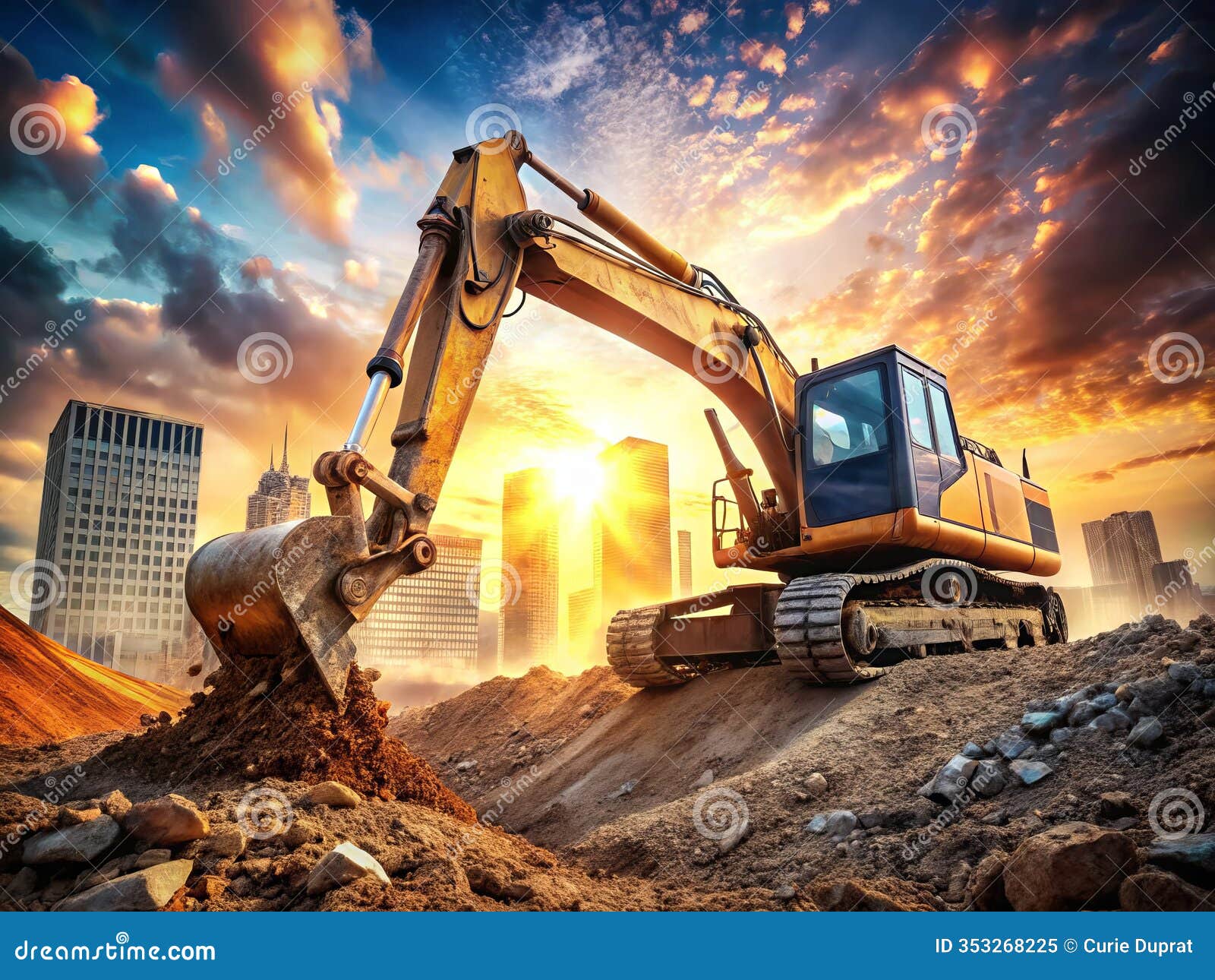 3D Rendered Construction Site Excavator at Work Groundworks Perspective ...