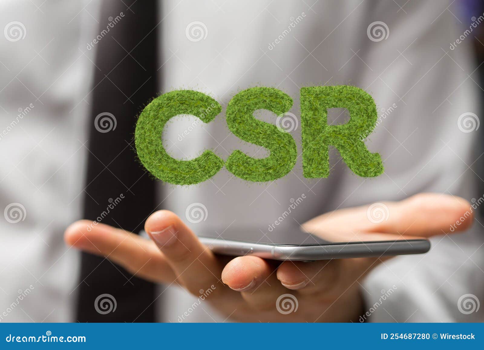 3D Rendered of a CSR Text Hovering in Mans Hand Stock Illustration ...