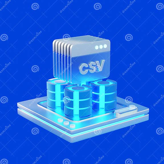 A 3D-rendered CSV File Icon Positioned Over a Database Server. Stock ...