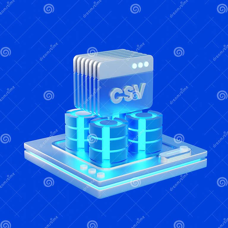A 3D-rendered CSV File Icon Positioned Over a Database Server. Stock ...