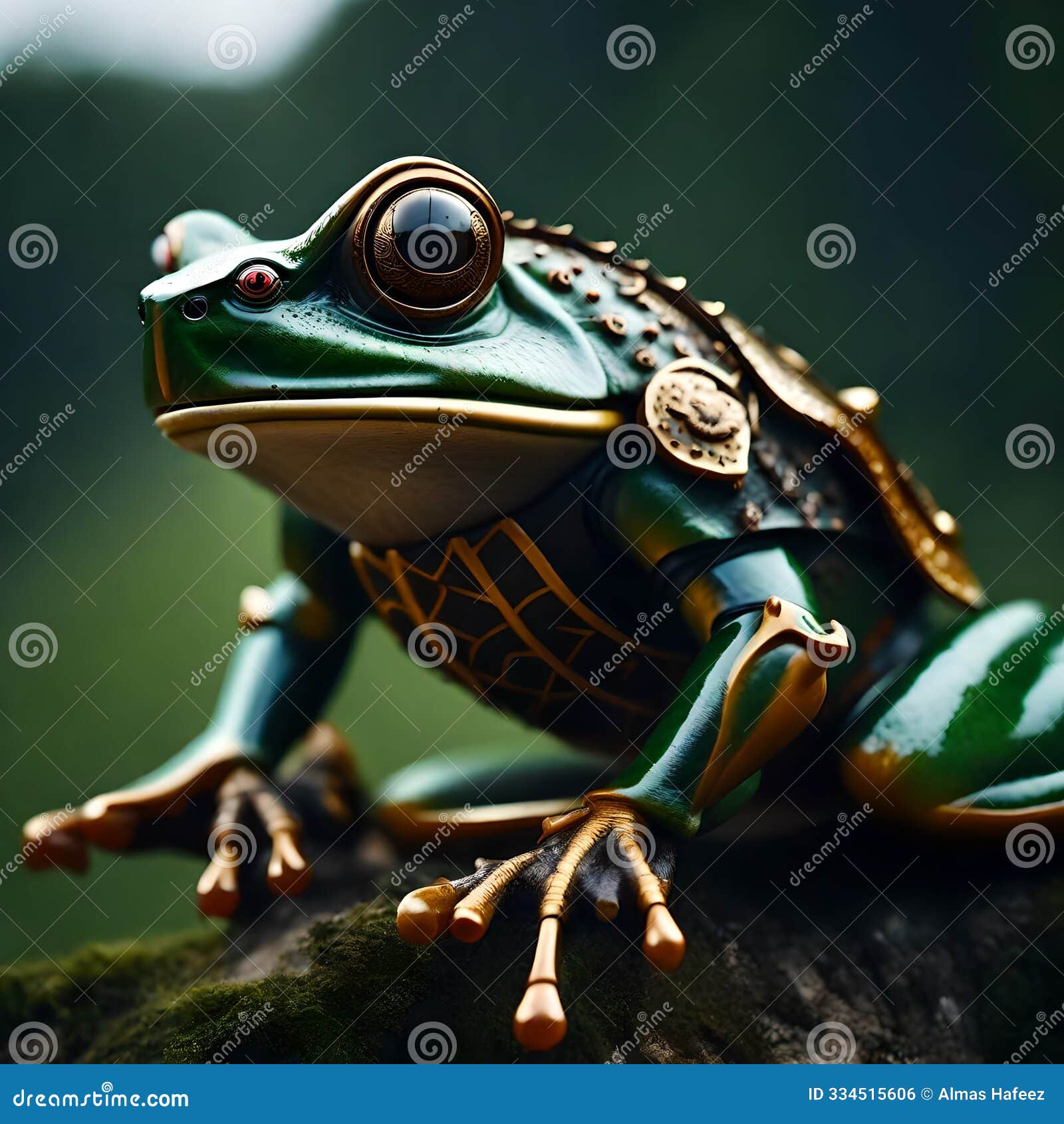 3d Rendered Cute Ninja Frog in Golden Armor Striking a Fighting Pose in ...