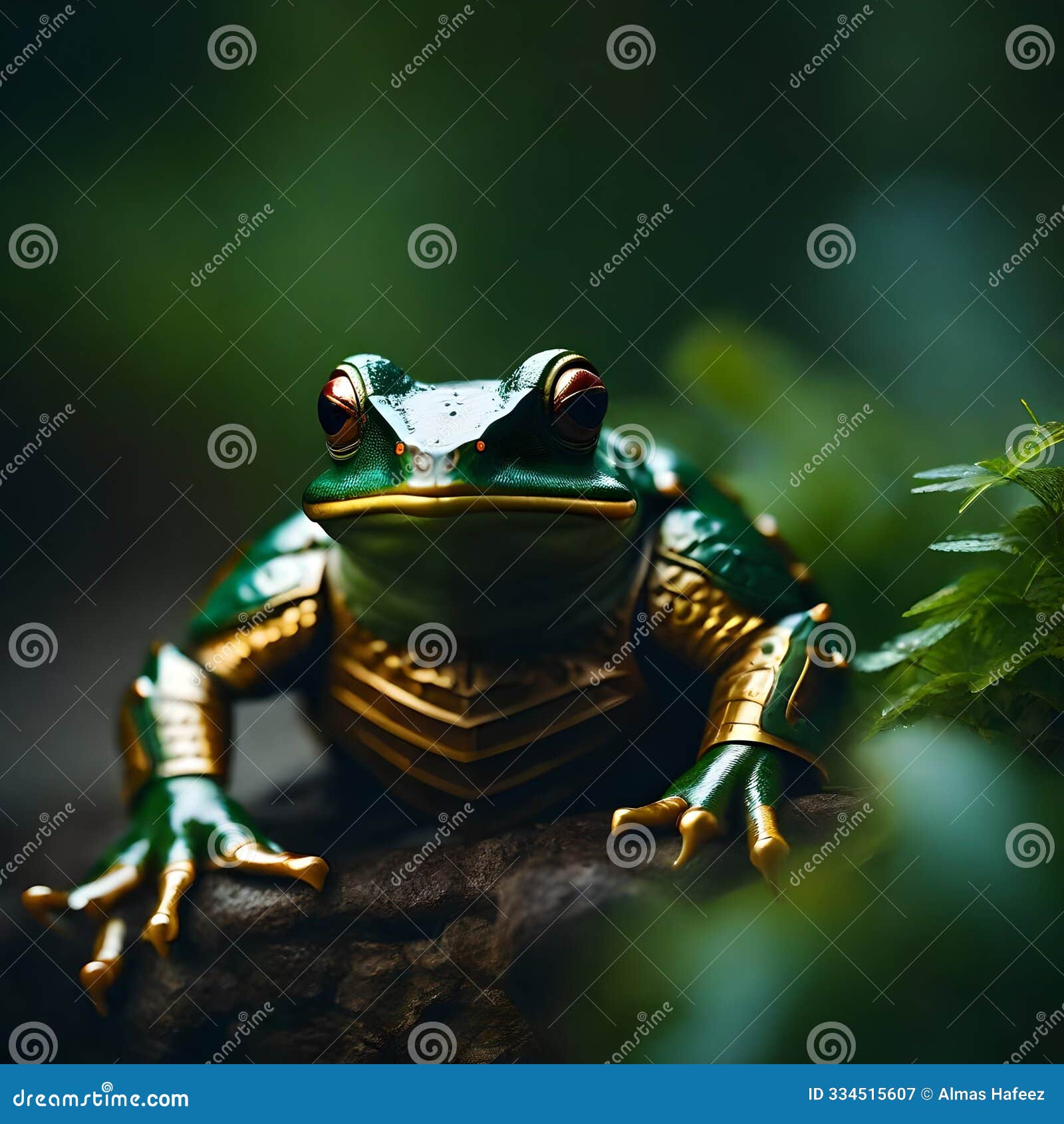3d Rendered Cute Ninja Frog in Golden Armor Striking a Fighting Pose in ...