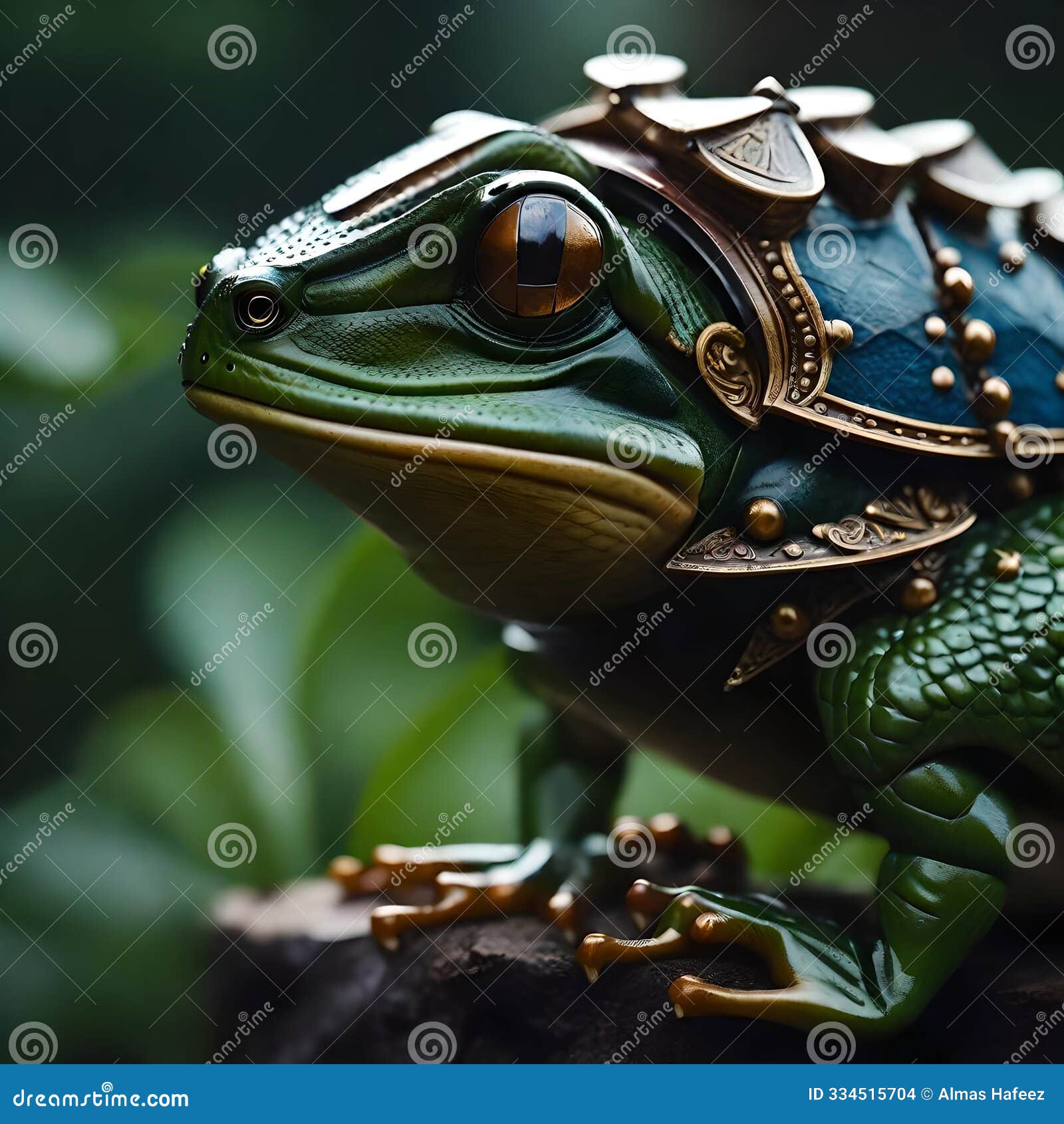 3d Rendered Cute Ninja Frog in Golden Armor Striking a Fighting Pose in ...