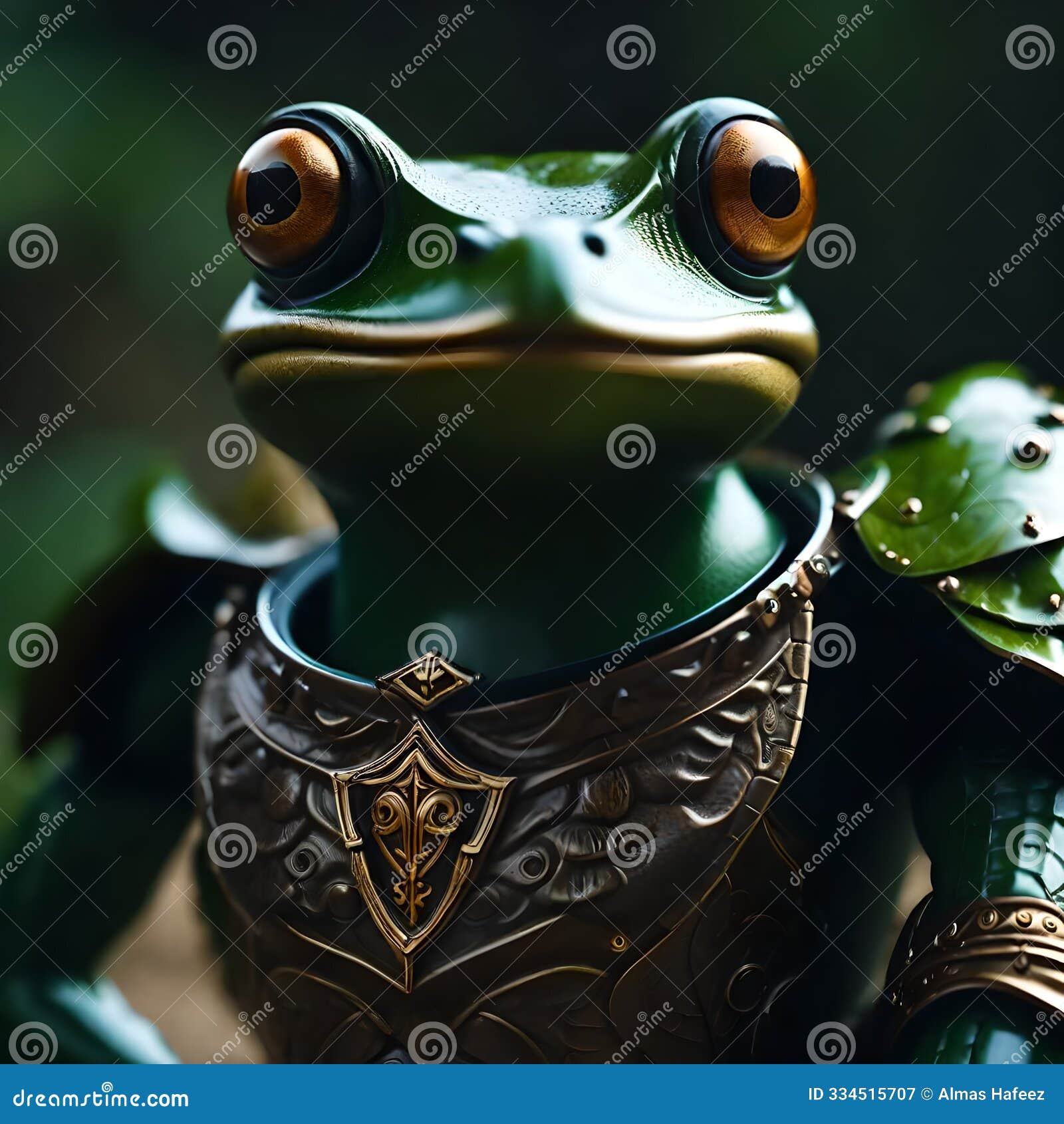 3d Rendered Cute Ninja Frog in Golden Armor Striking a Fighting Pose in ...