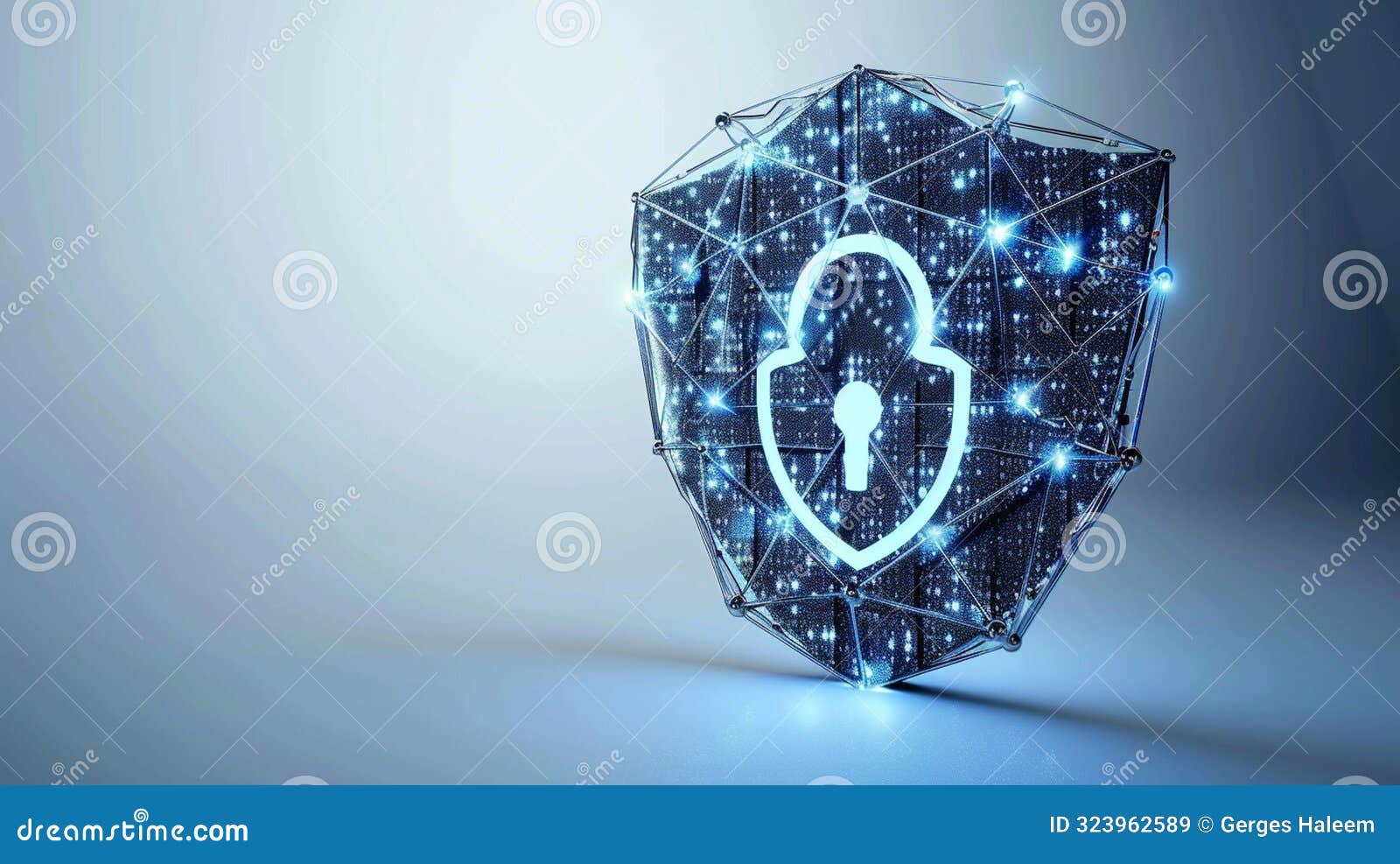 3D Rendered Cyber Security Shield with Lock Icon and Glowing Lines ...