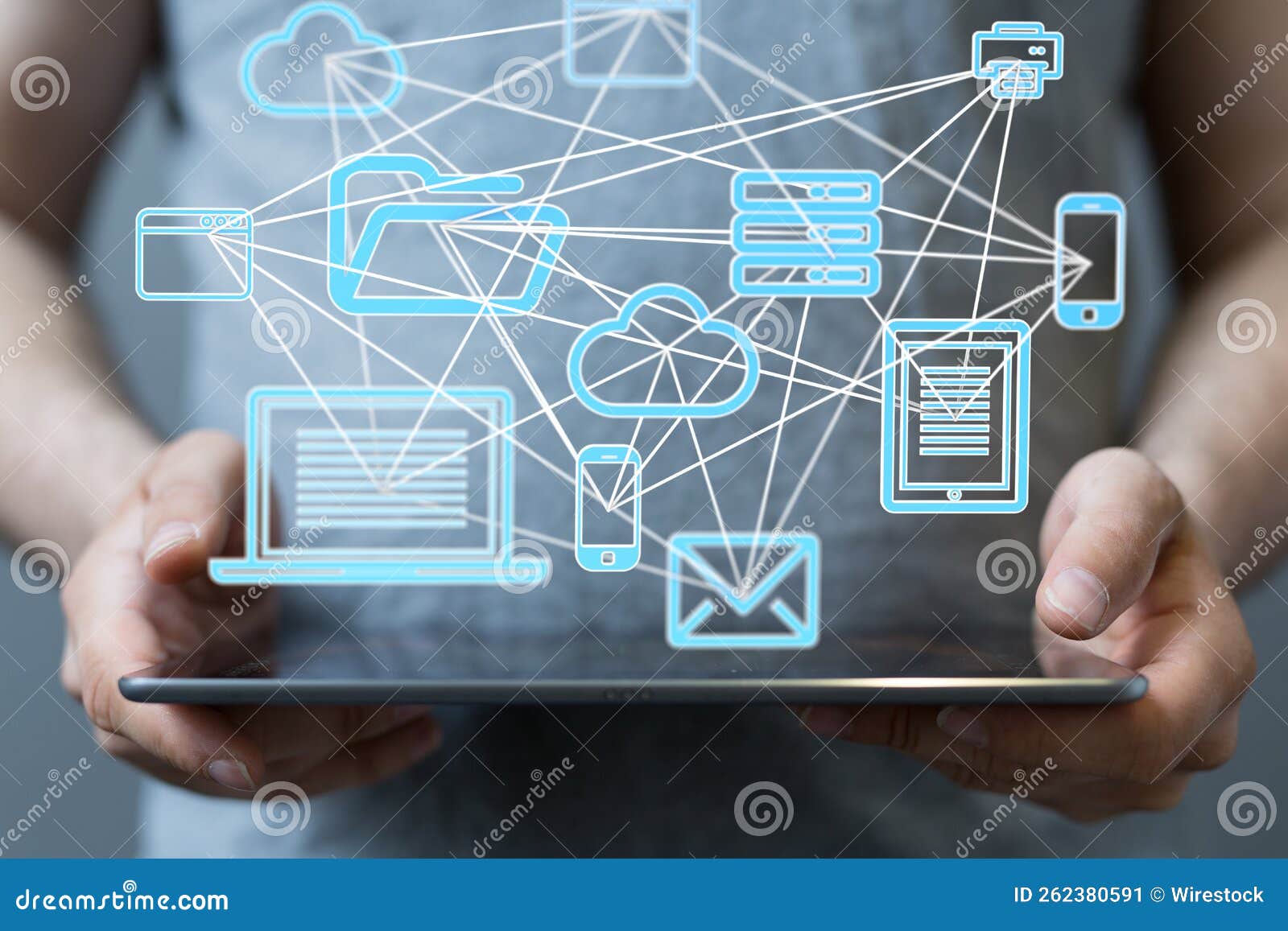 3D Rendered Devices and Files Connected To Each Hovering Over a Tablet ...