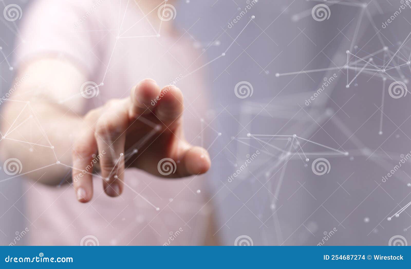 3D Rendered Digital Network Hovering in Mans Hand Stock Illustration ...