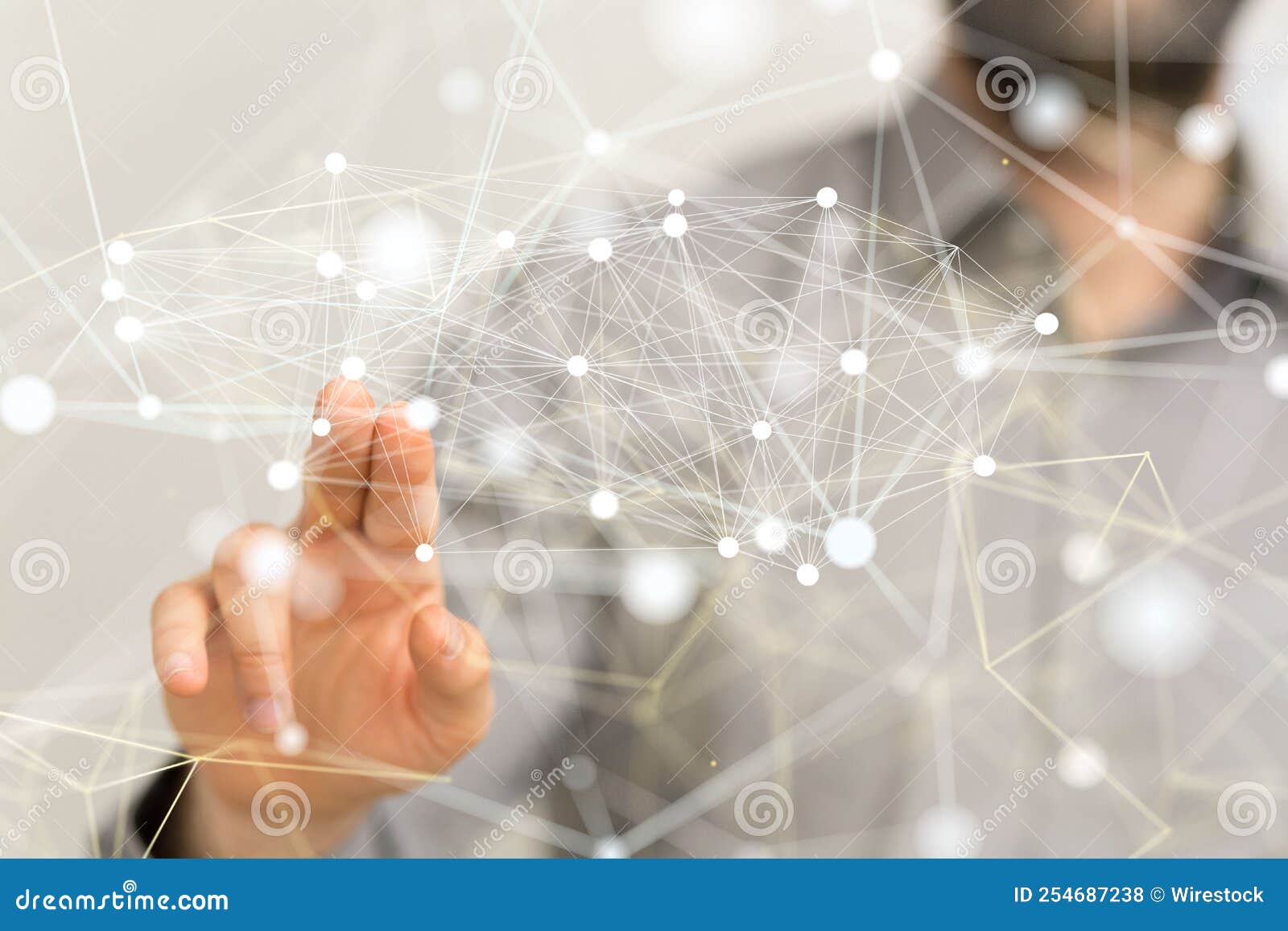 3D Rendered Digital Network Hovering in Mans Hand Stock Illustration ...
