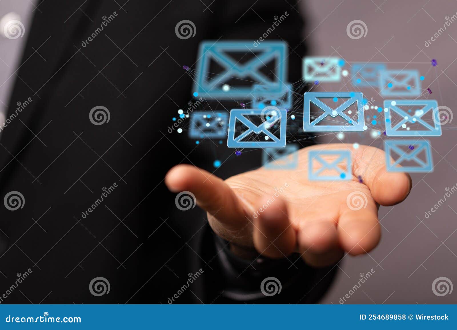 3D Rendered Electronic Mail Hovering in Mans Hand Stock Photo - Image ...