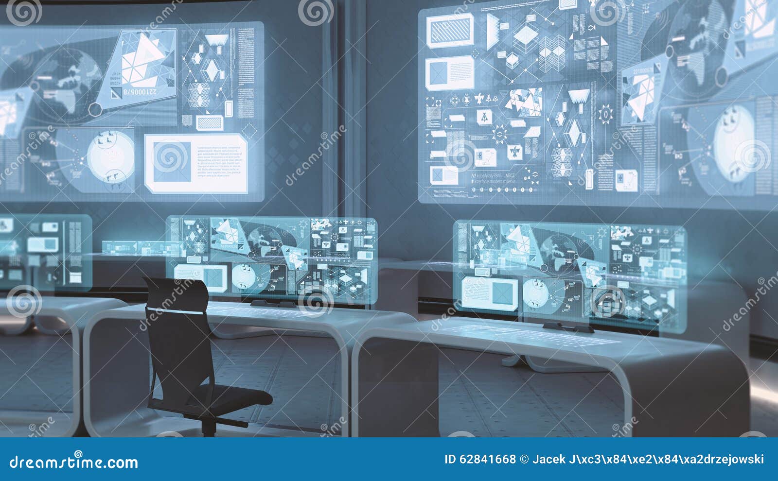 Futuristic Command Center Interior, Big Displays, Holographic ... Futuristic Command Center Interior, Big Displays, Holographic ...