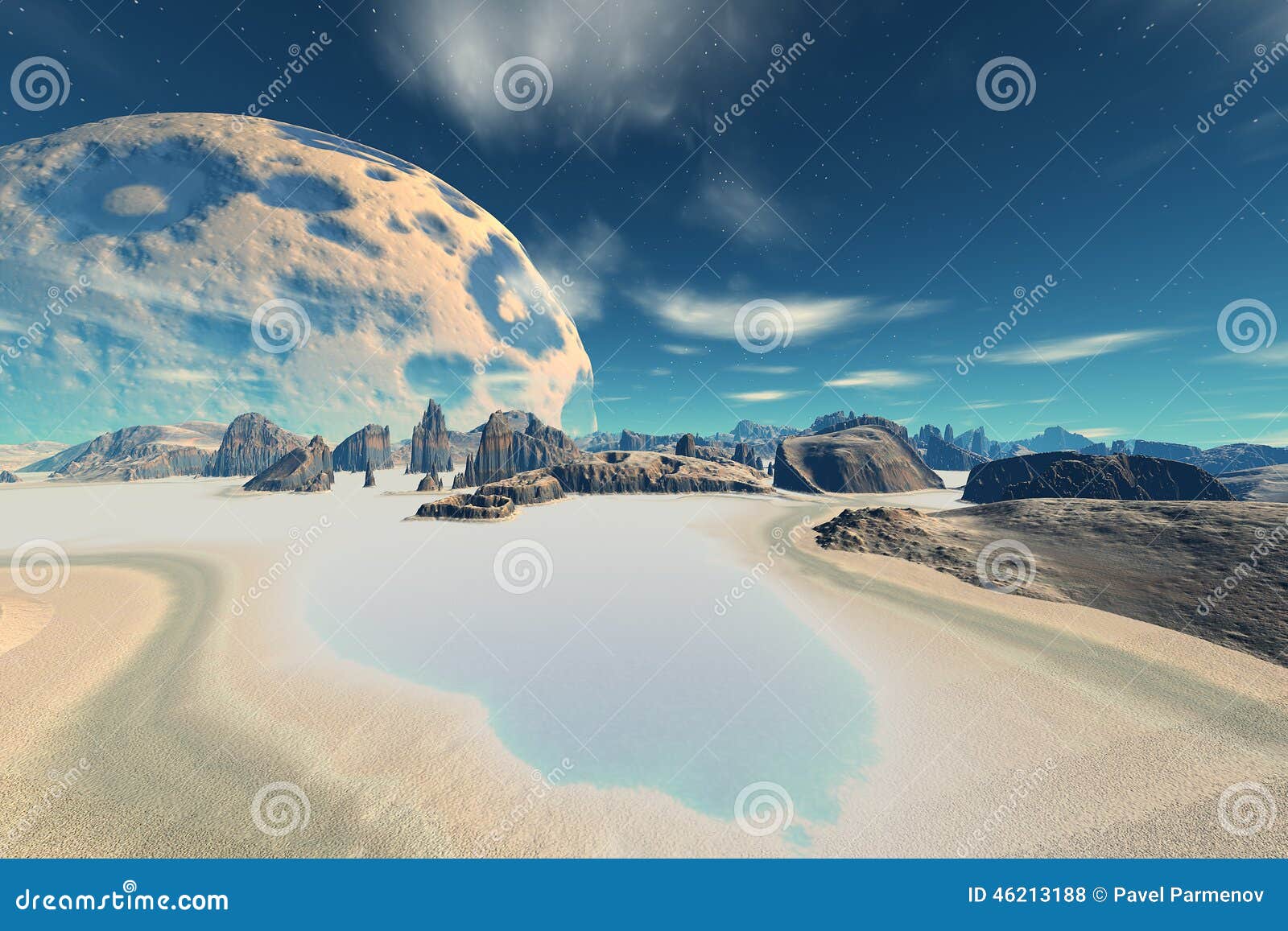 3d Rendered Fantasy Alien Planet. Bay Stock Illustration - Illustration ...