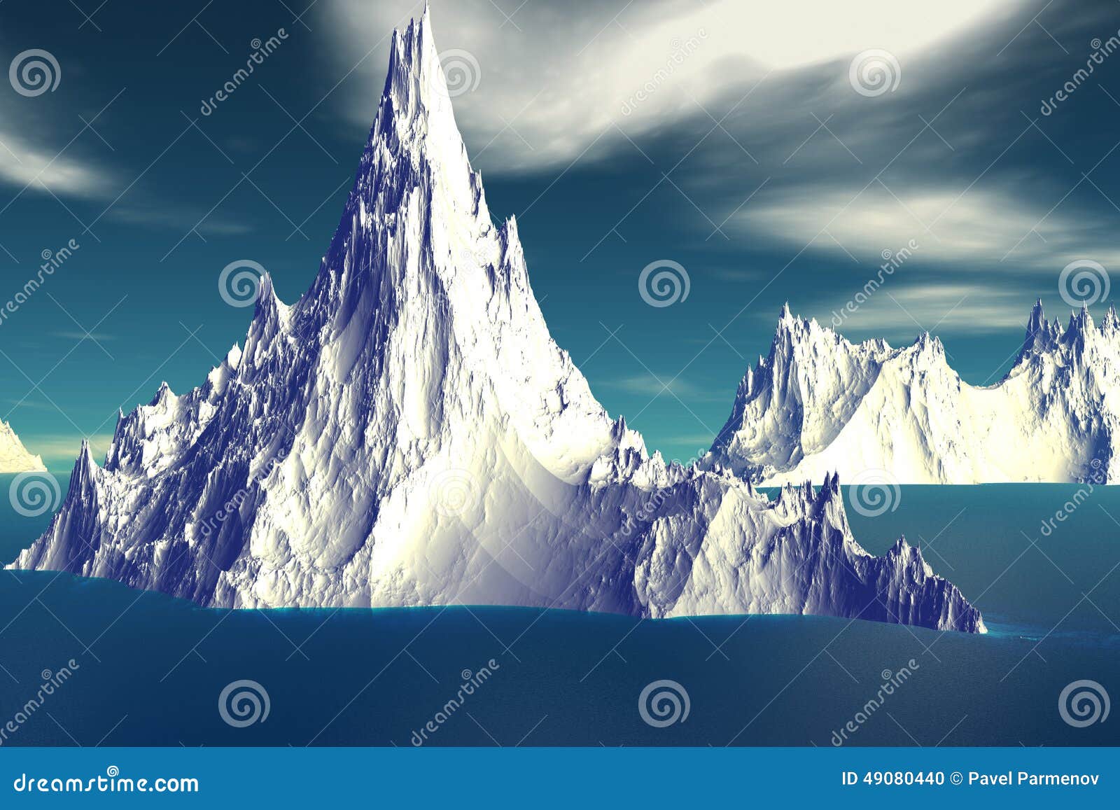 3D Rendered Fantasy Alien Planet. Iceberg Stock Illustration ...