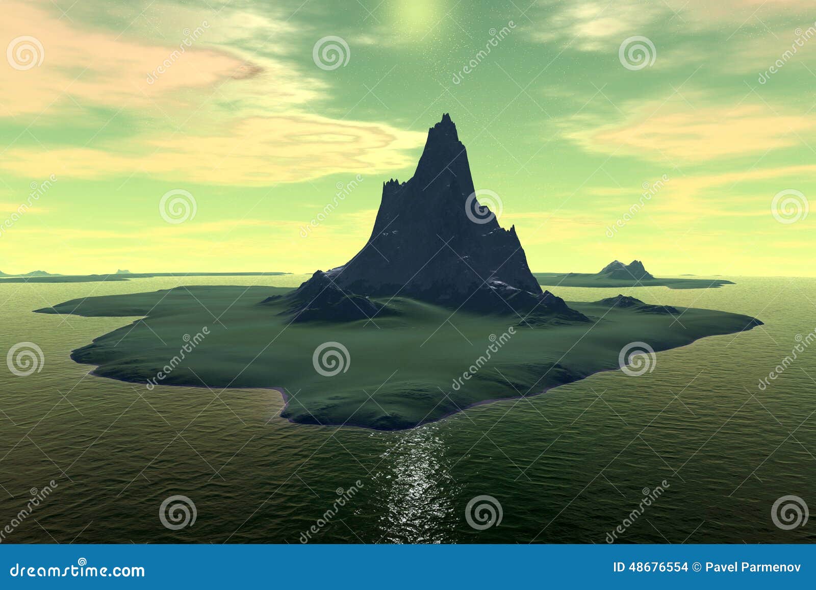 3D Rendered Fantasy Alien Planet. Sunset of a Sun Stock Illustration ...