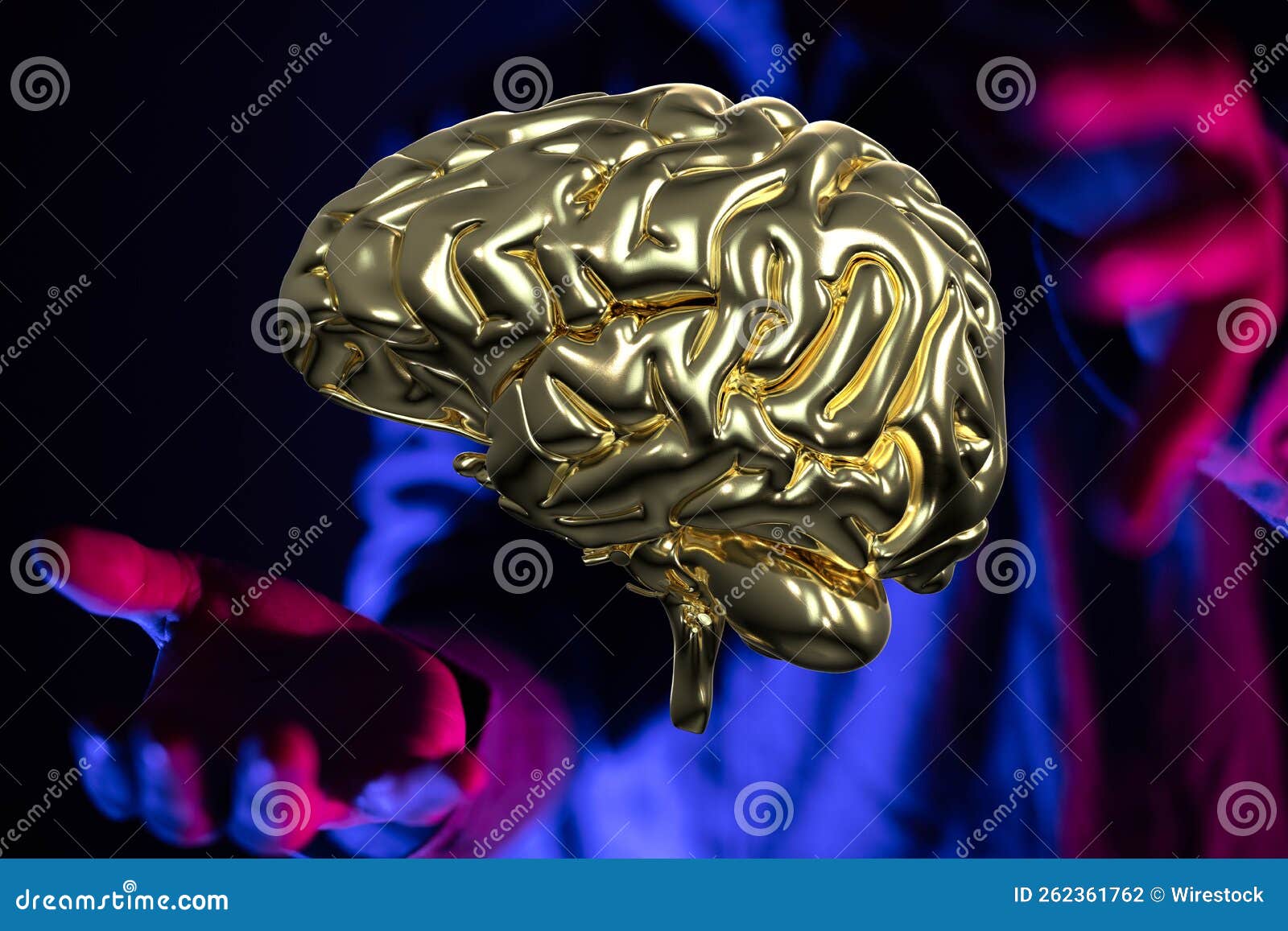 3d Rendered Golden Brain between the Hands of a Male Stock Illustration ...