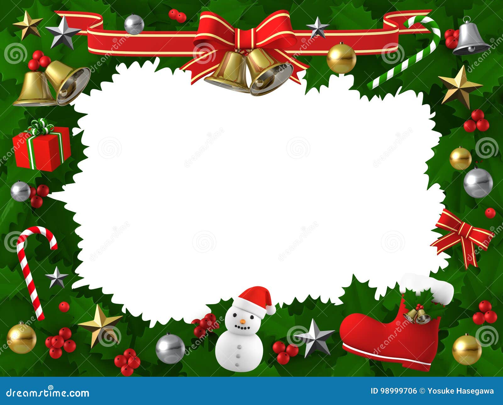 Christmas Holly Frame with Decor, 3D Illustration Stock Illustration ...