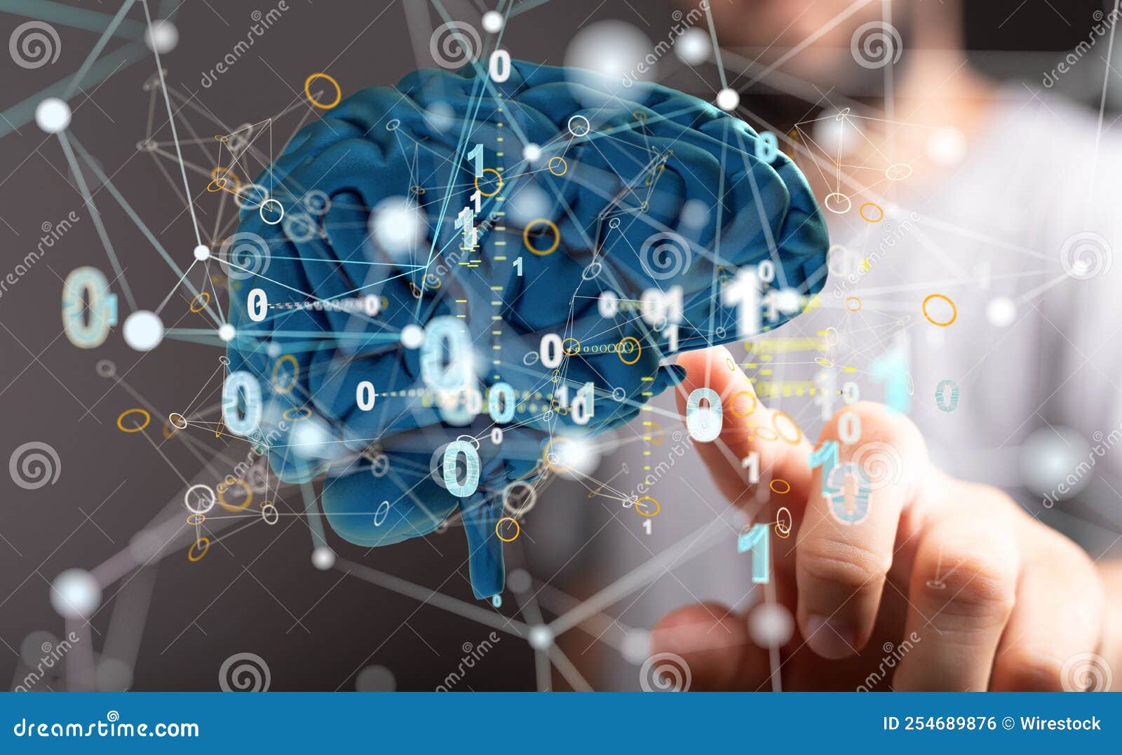 3D Rendered Human Brain Anatomical Model Hovering in Mans Hand Stock ...