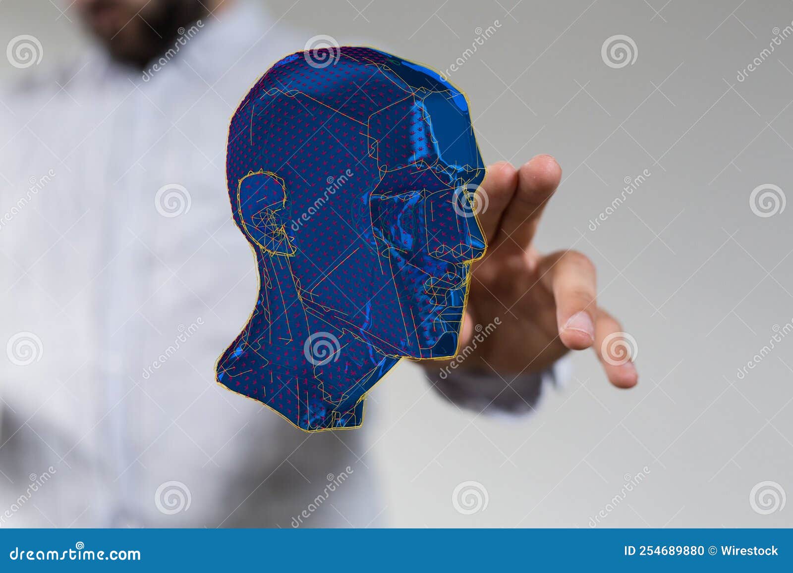 3D Rendered Human Brain Anatomical Model Hovering in Mans Hand Stock ...