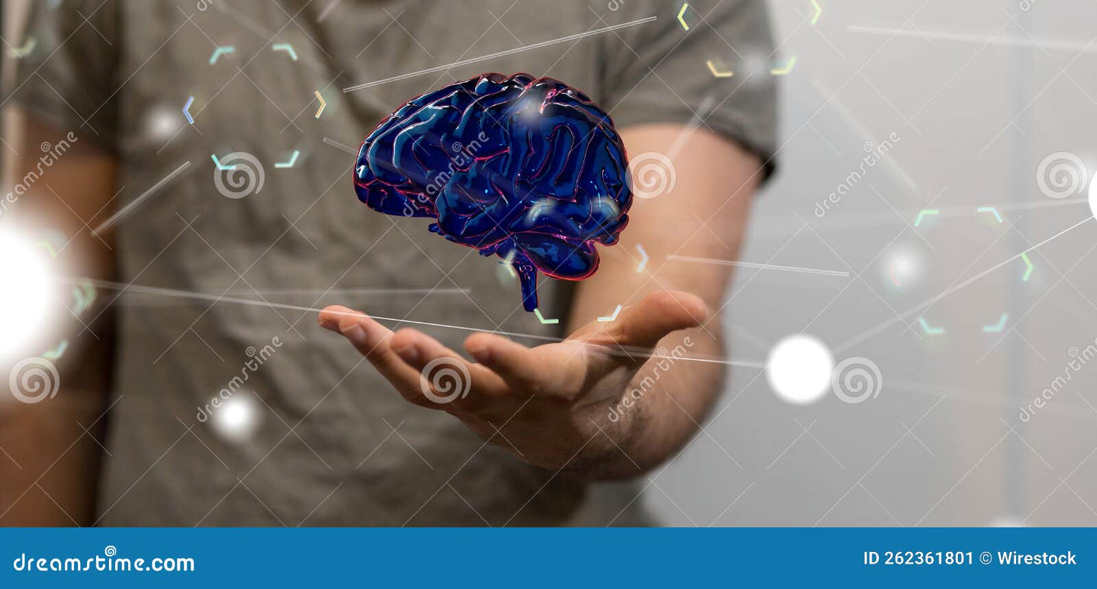 3d Rendered Human Brain within a Network on Male Hand Stock ...
