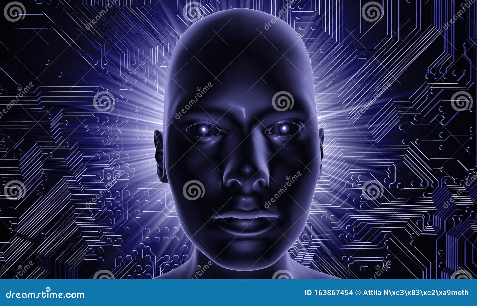 3d Rendered Human Face,the Concept of Artificial Intelligence. Stock ...