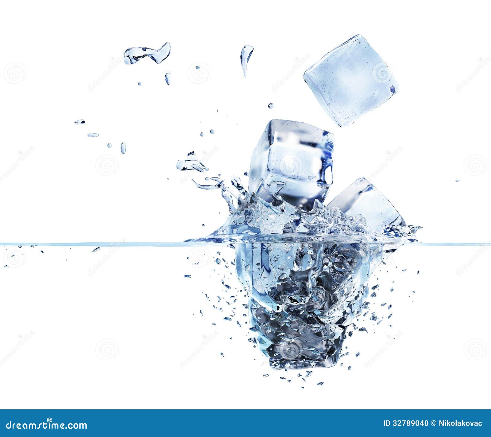 3d Rendered Ice Cubes Splashing into Water Stock Illustration ...