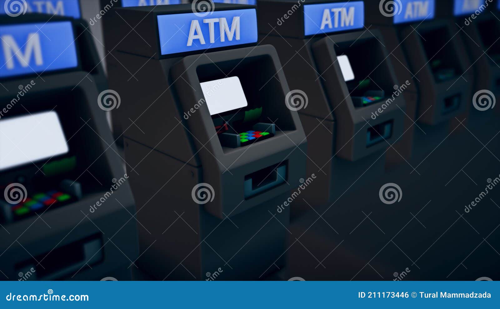 3d Rendered Illustration of Automated Teller Machine or Atms Together ...