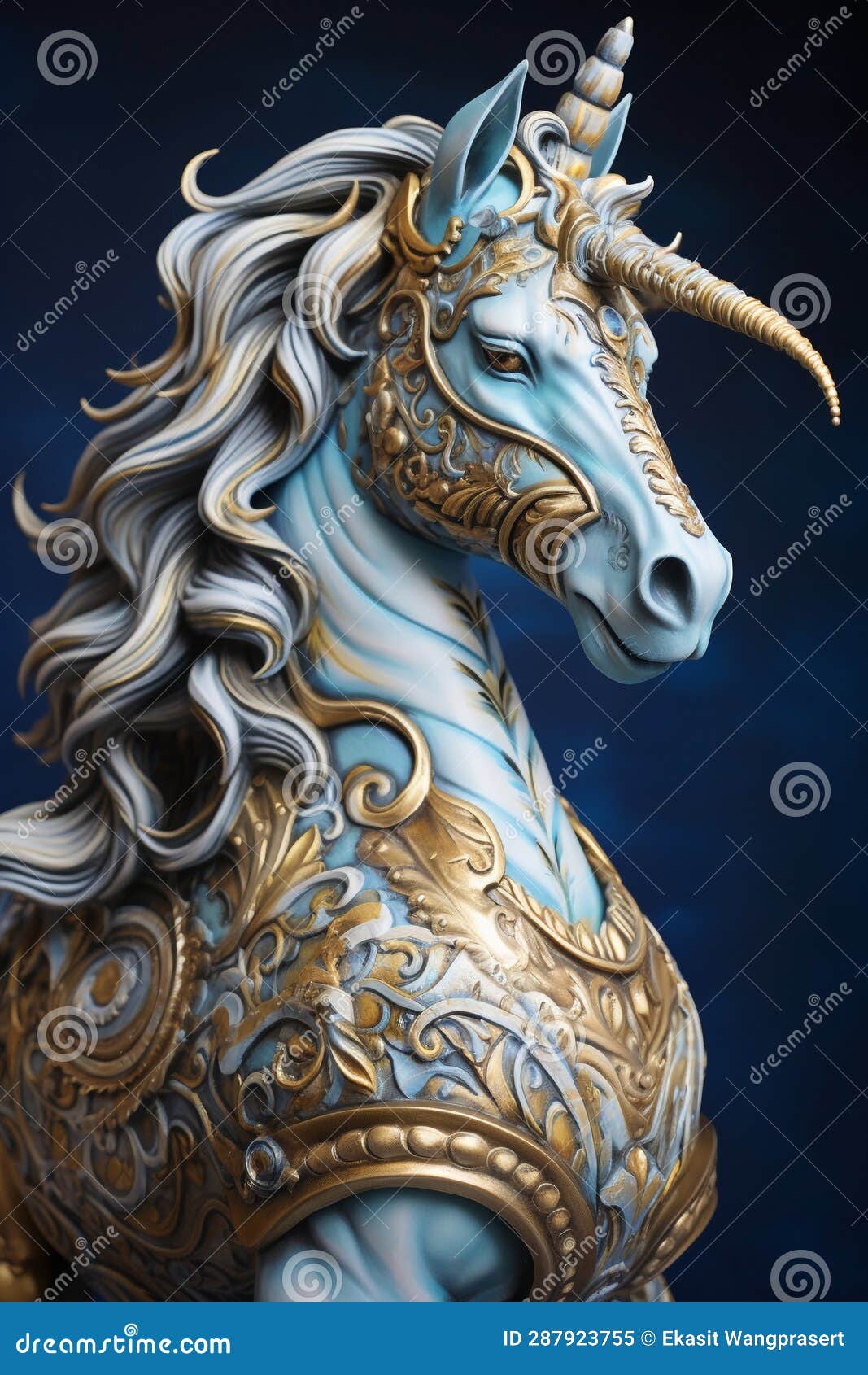 3D Rendered Illustration, Blue Unicore Sculpture, AI Generative Stock ...