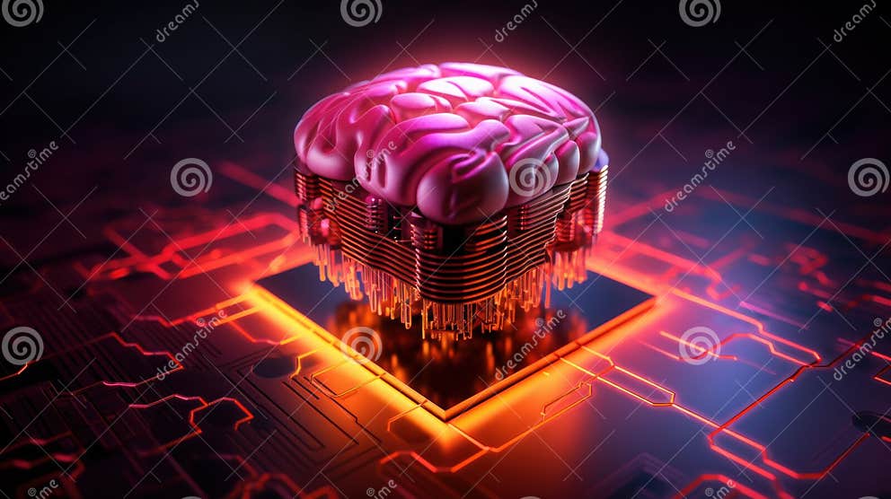3d Rendered Illustration of Brain CPU on the Mainboard of the Computer ...
