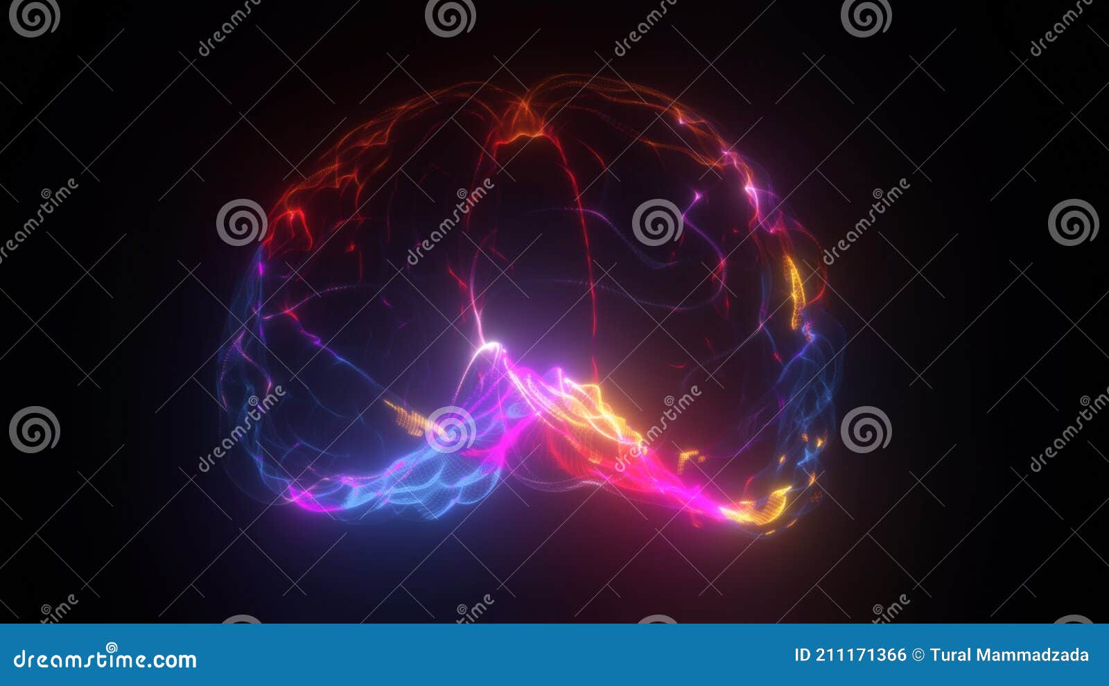 3d Rendered Illustration of Brain Neuron Impulses Process of Thinking ...