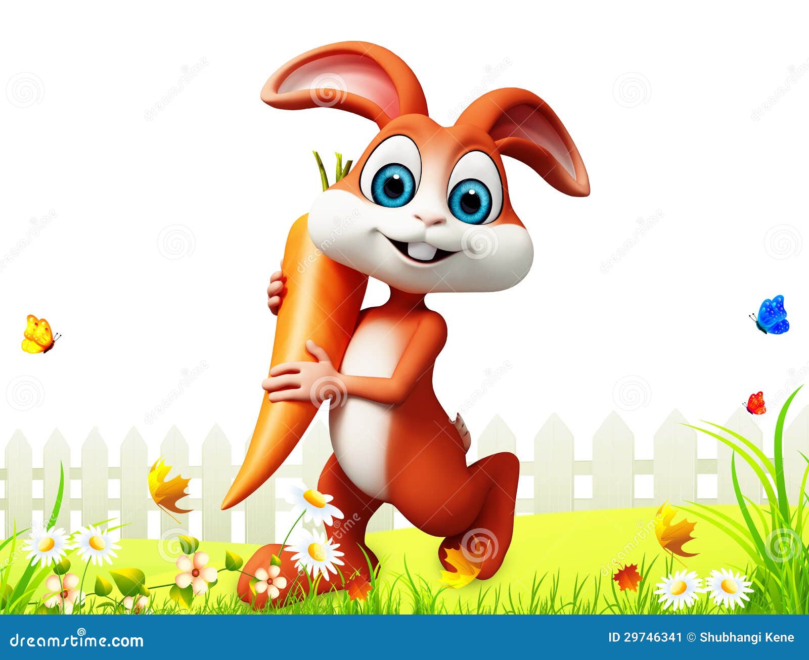 Brown Easter Bunny with Carrot in the Garden Stock Illustration ...