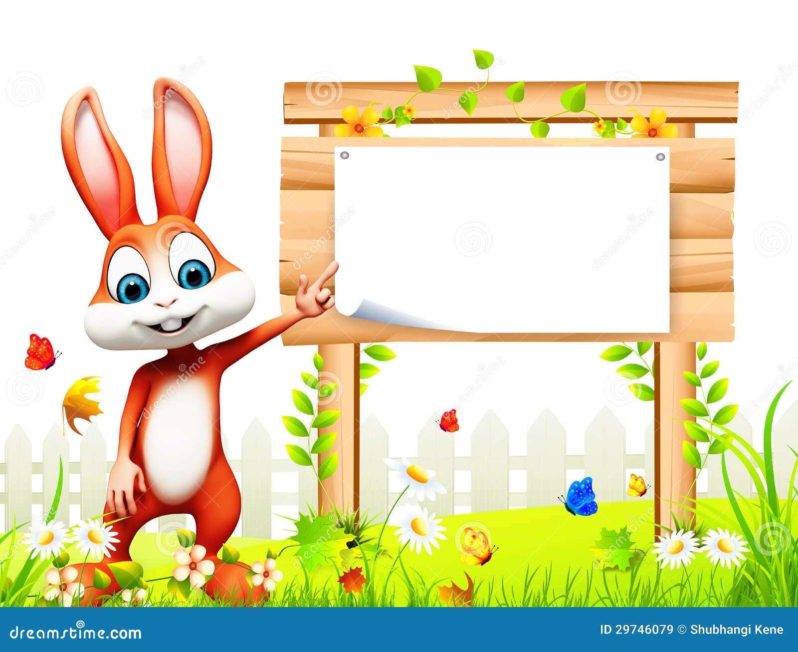 Brown Easter Bunny Pointing Towards Sign Stock Illustration ...