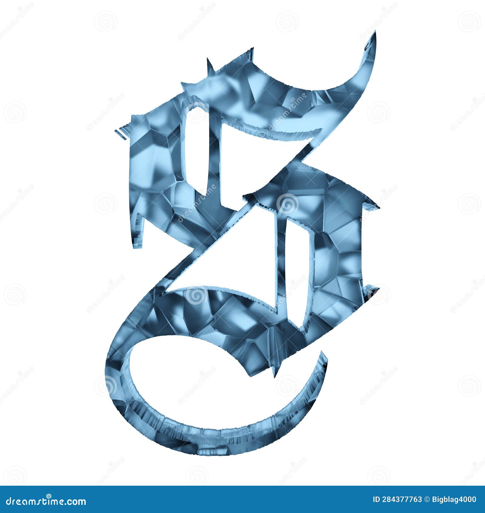 3D Rendered Illustration.Cracked Gothic Letter.Custom Art Font. Stock ...