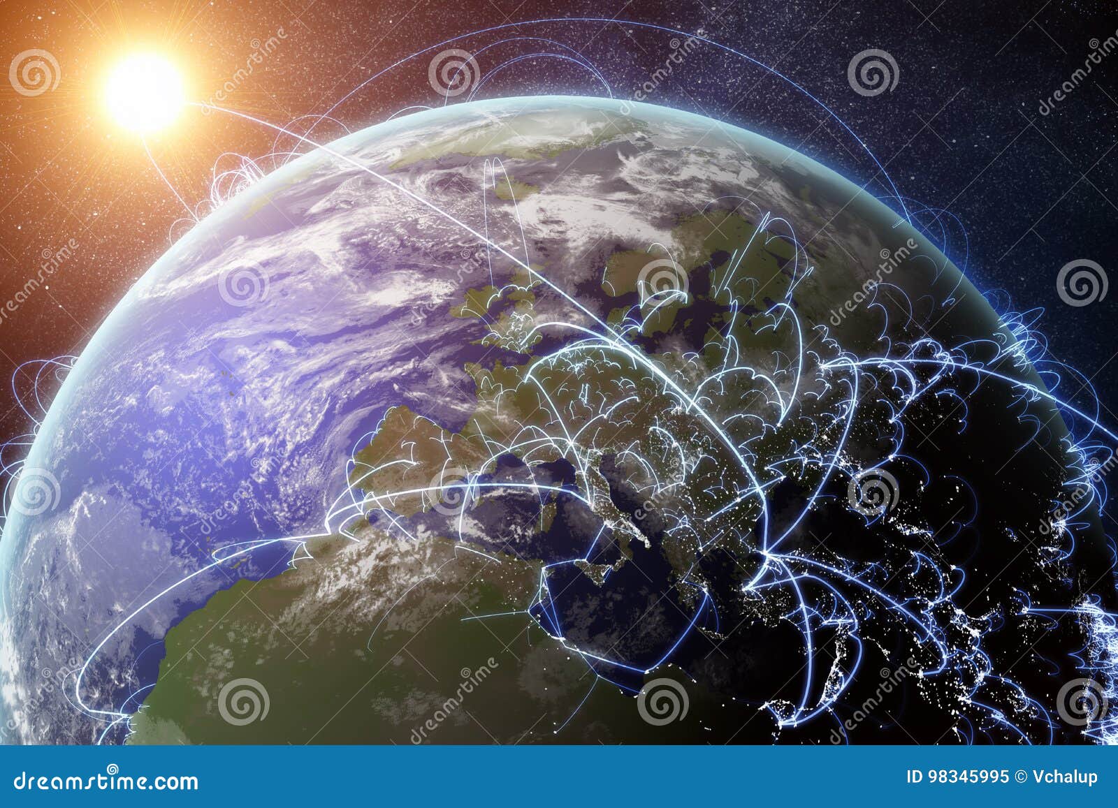 3D Rendered Illustration of Earth and Connected Cities. Global Network ... 3D Rendered Illustration of Earth and Connected Cities. Global Network ...