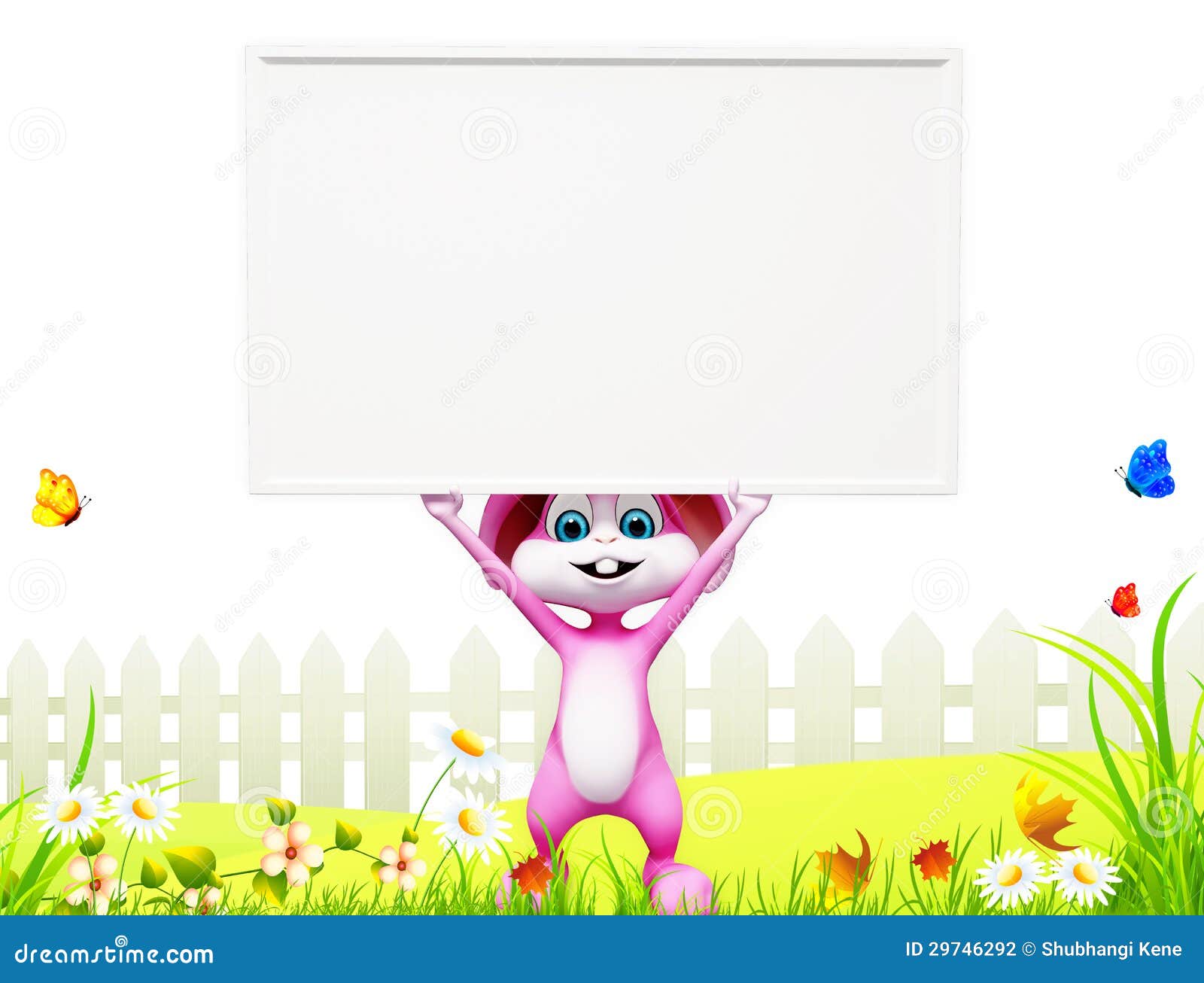 Easter Bunny Holding Big Sign on the Green Grass Stock Illustration ...