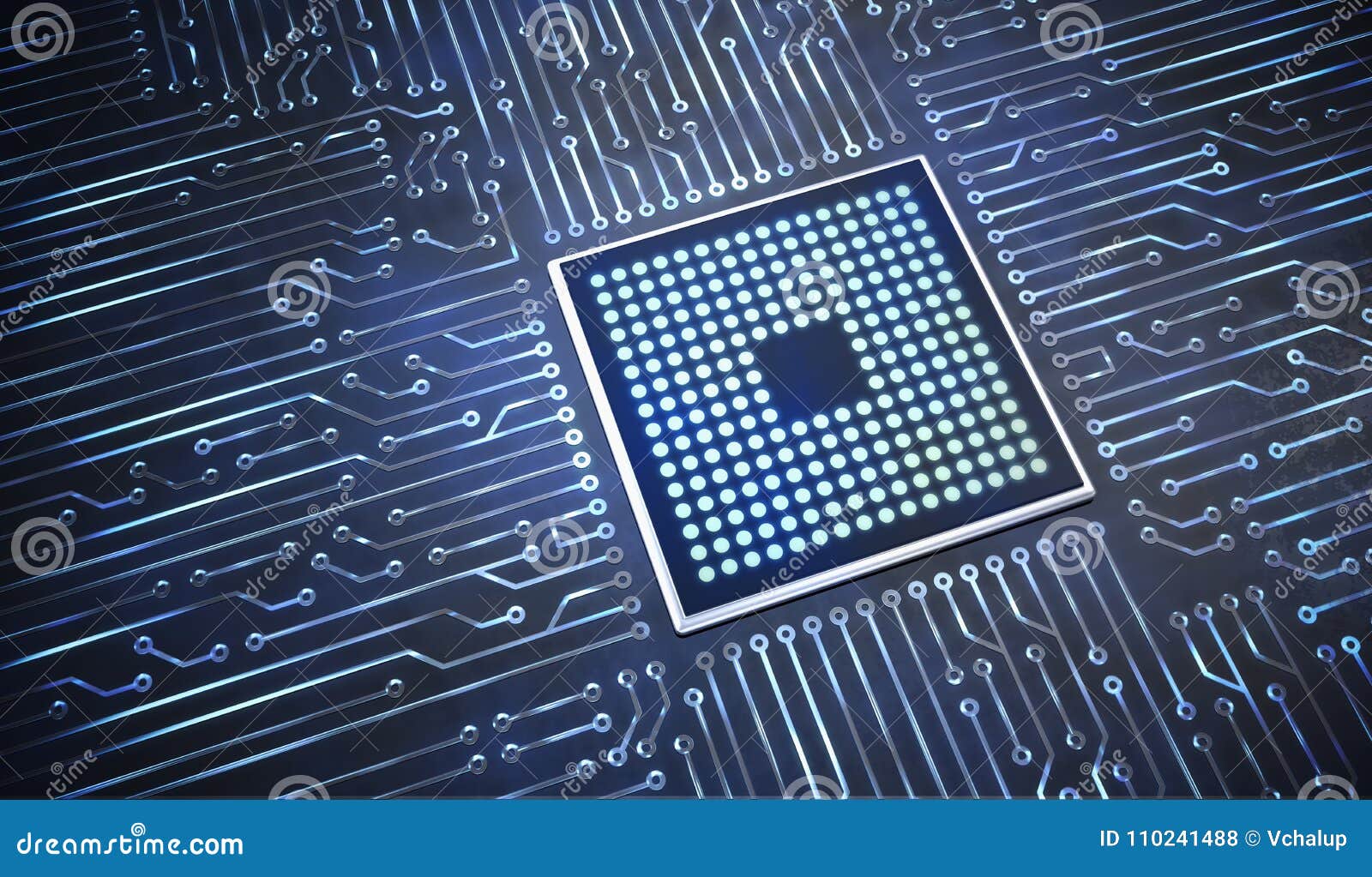 3D Rendered Illustration of Electronic Circuit with Microchips and ...