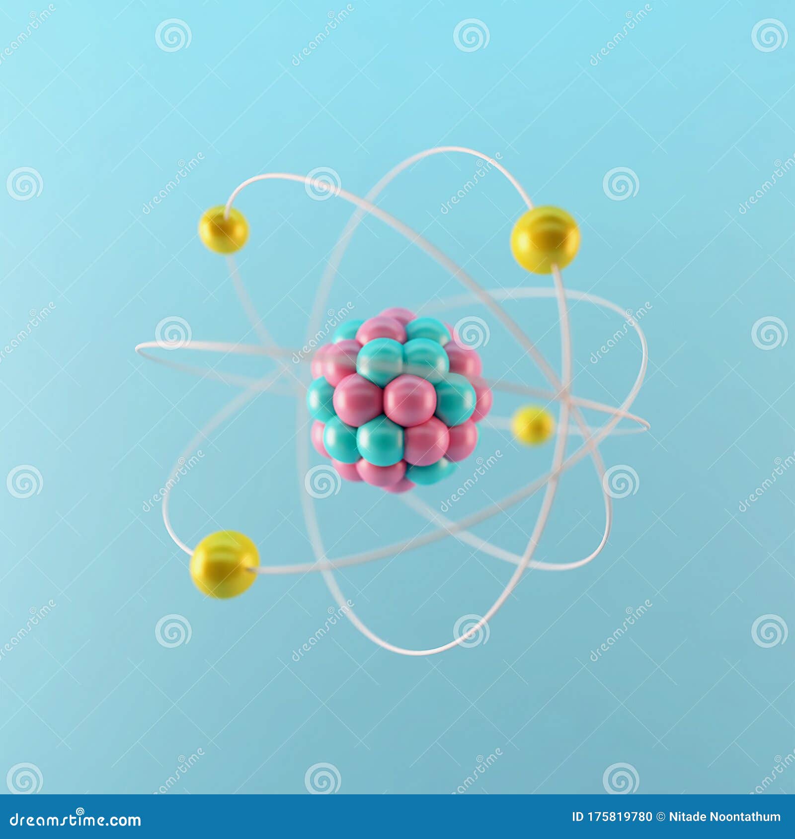 Elementary Particles in Atom on Blue Background. Physics Concept Stock ...