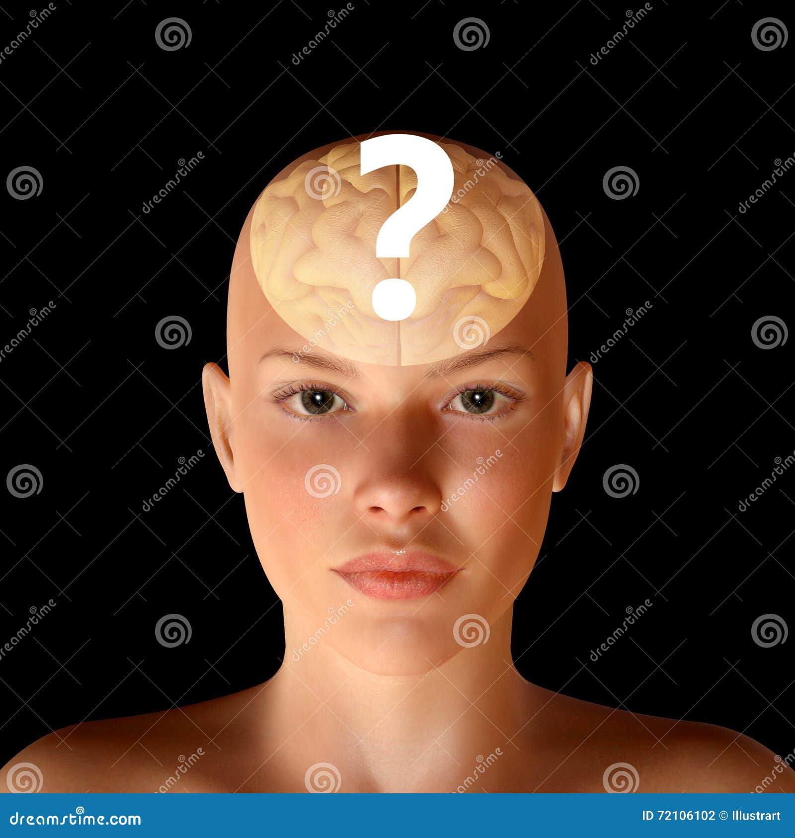 3d Rendered Illustration of Female Head with Brain and Question Stock ...