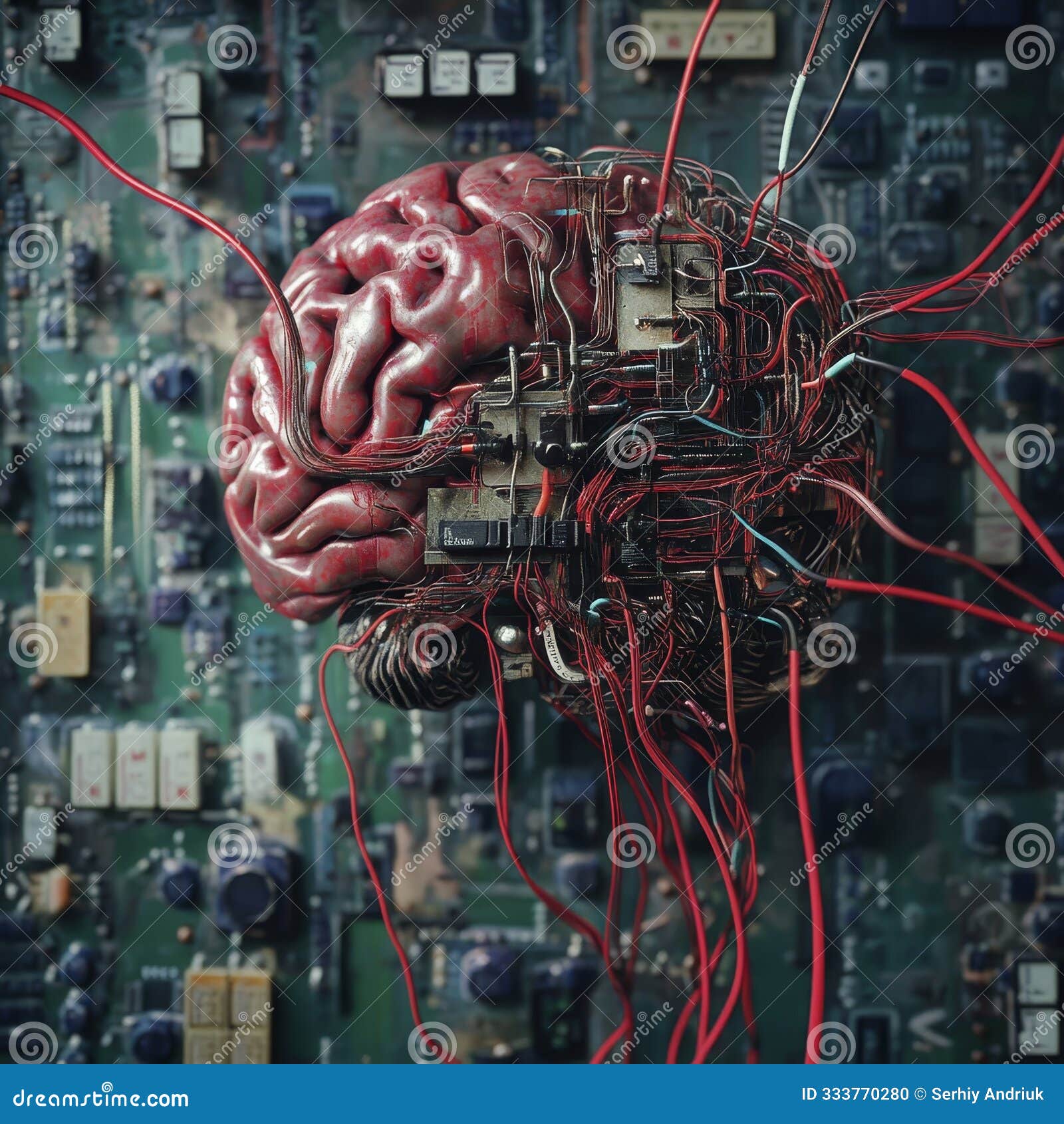 3d Rendered Illustration of a Human Brain in Front of a Circuit Board ...