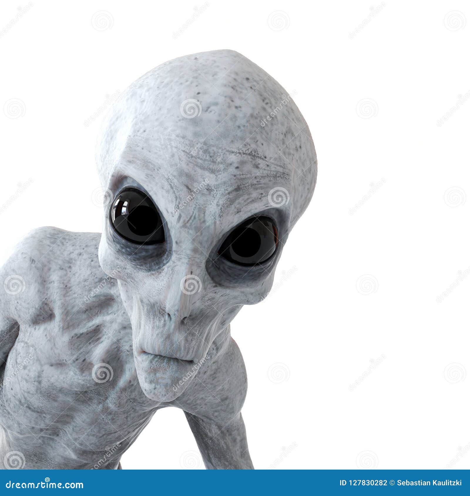 Humanoid Alien Works With Futuristic Control Panel In Spaceship ...