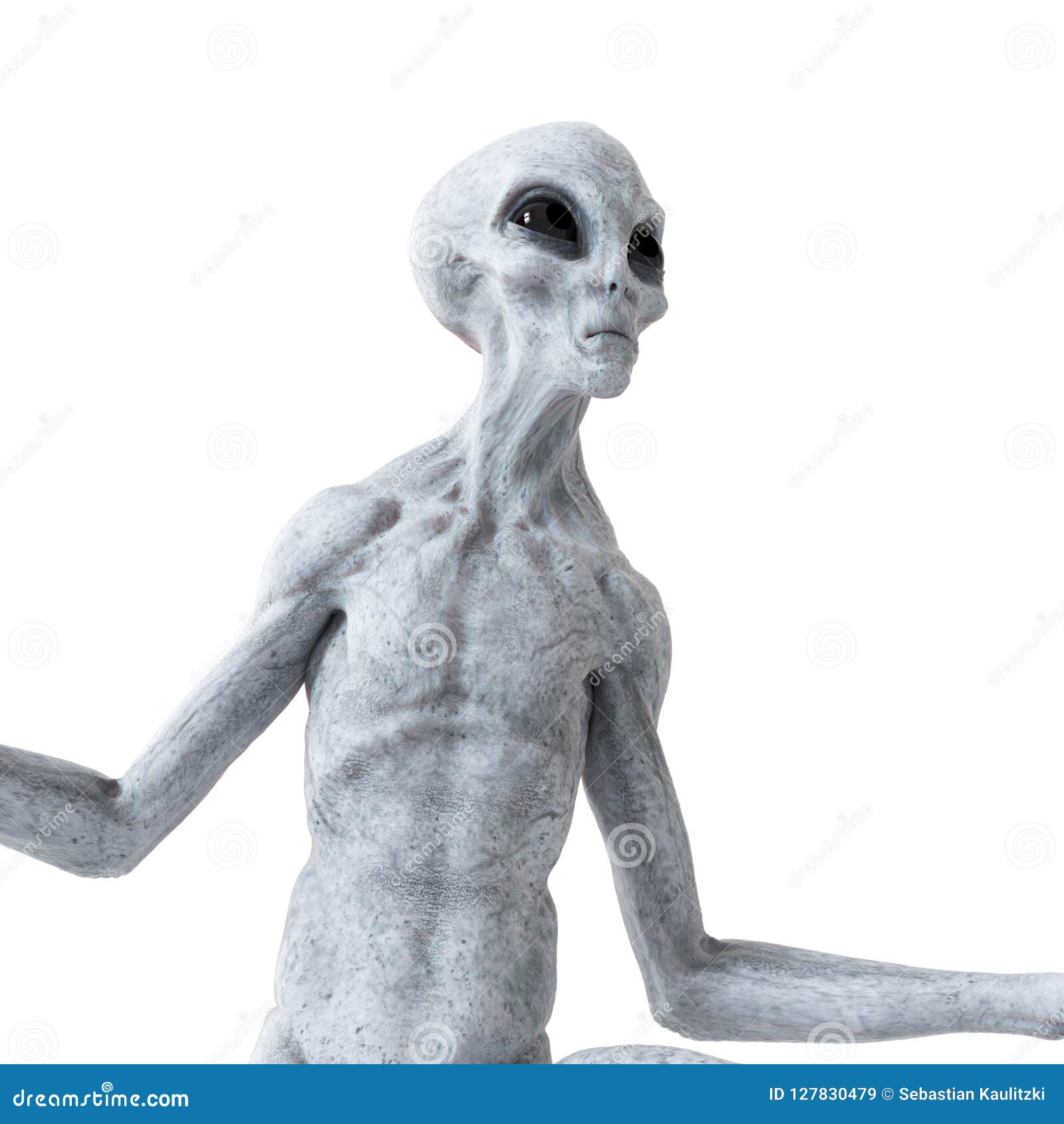 Humanoid Alien Works With Futuristic Control Panel In Spaceship ...