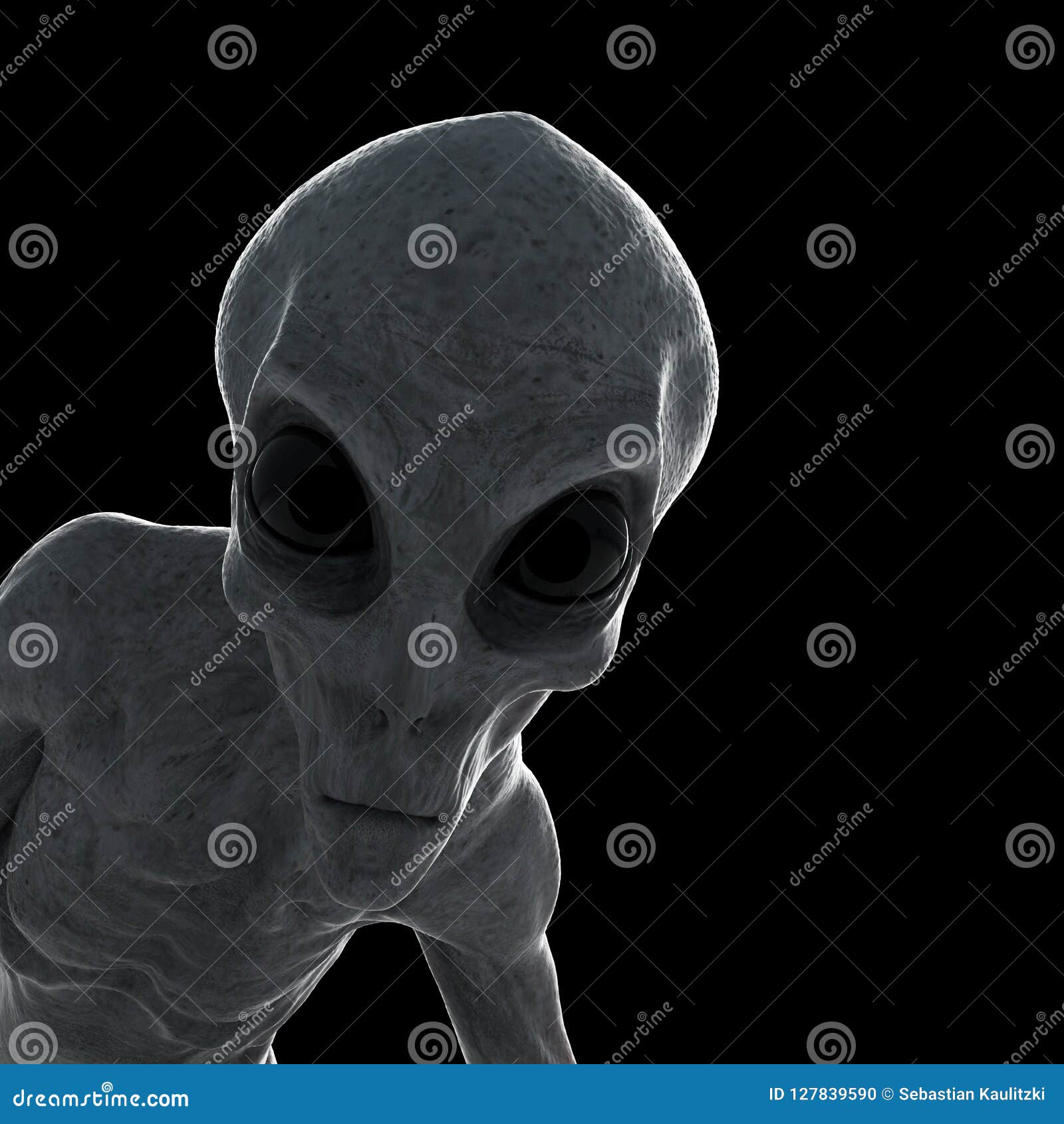 Humanoid Alien Works With Futuristic Control Panel, Virtual Interface ...