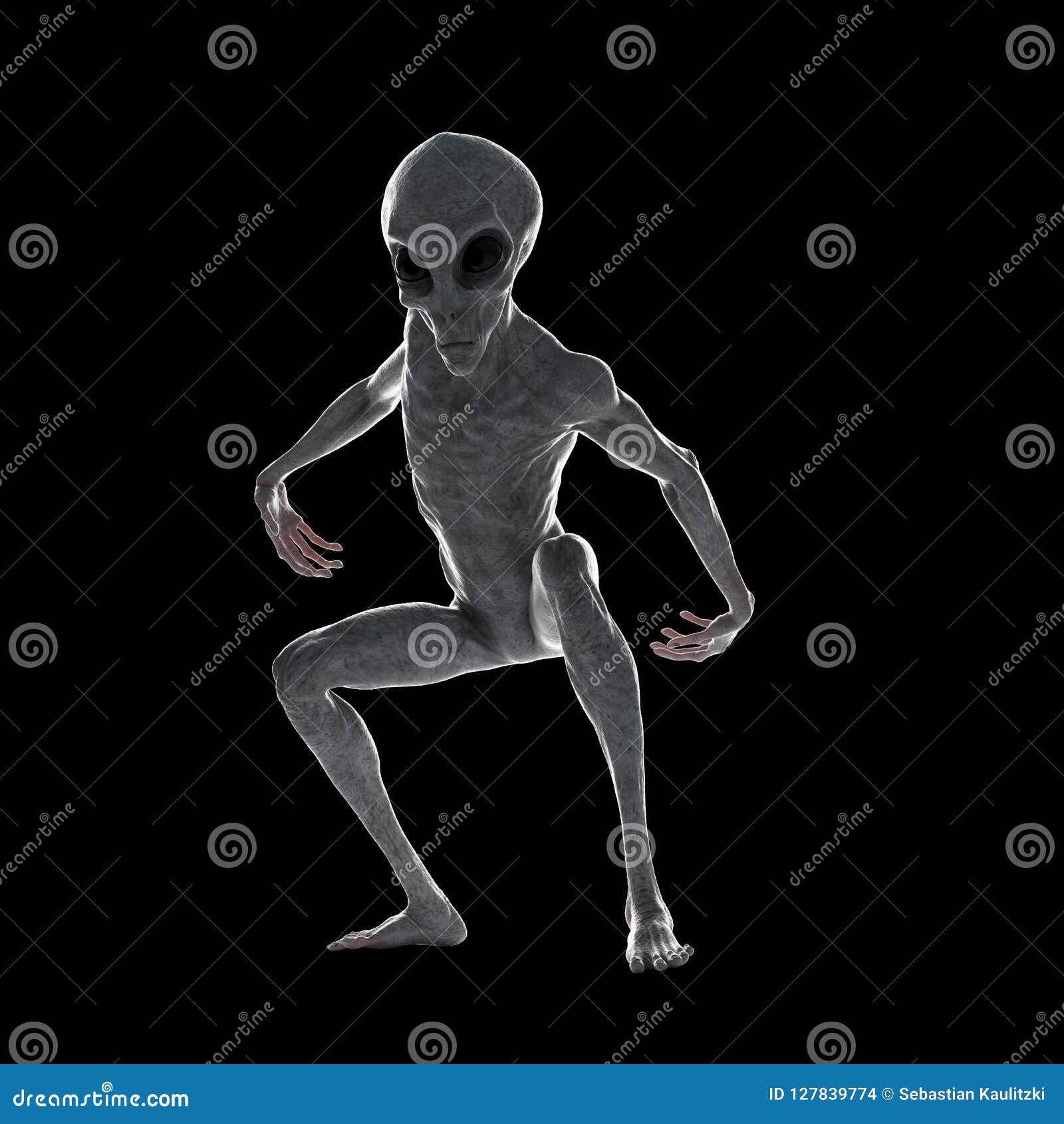 Humanoid Alien Works With Futuristic Control Panel In Spaceship ...