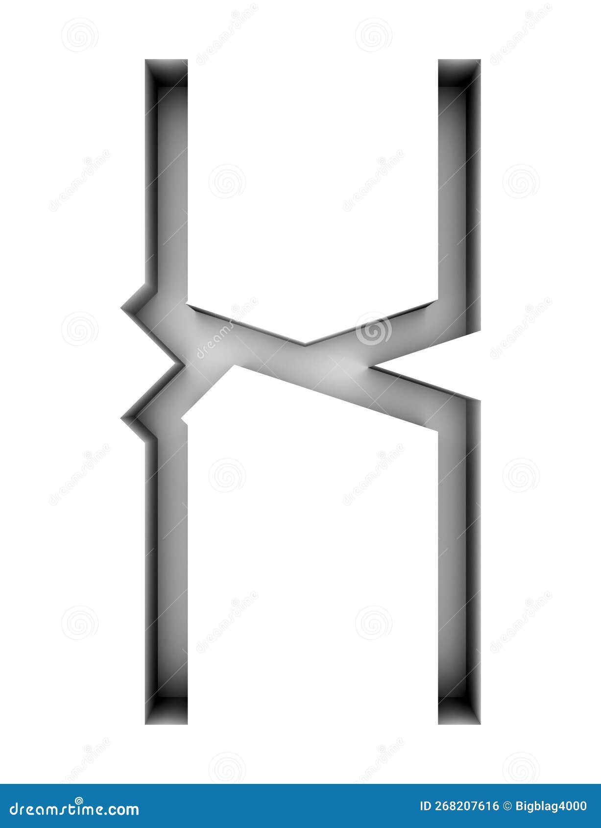 3D Rendered Illustration.Indented Letter Isolated on White Background ...