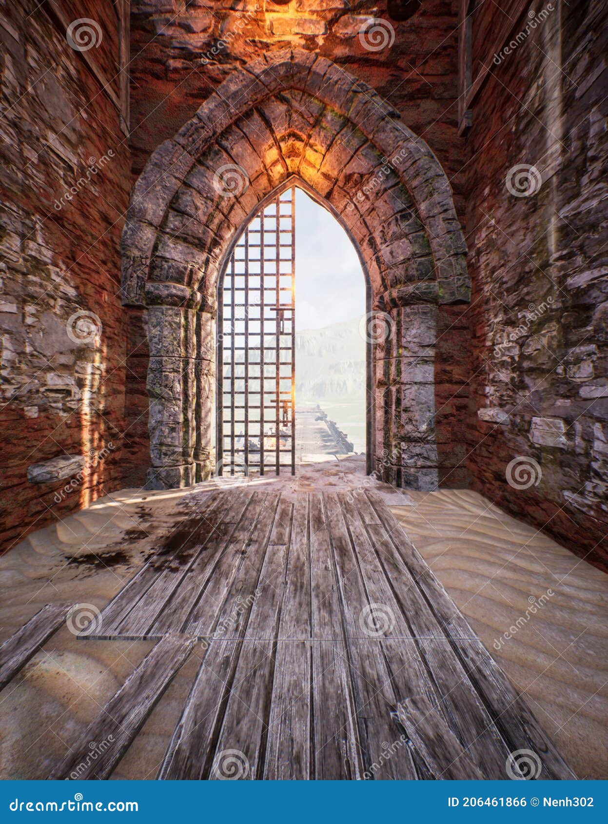 A Gate from a Medieval Caste Stock Illustration - Illustration of ...