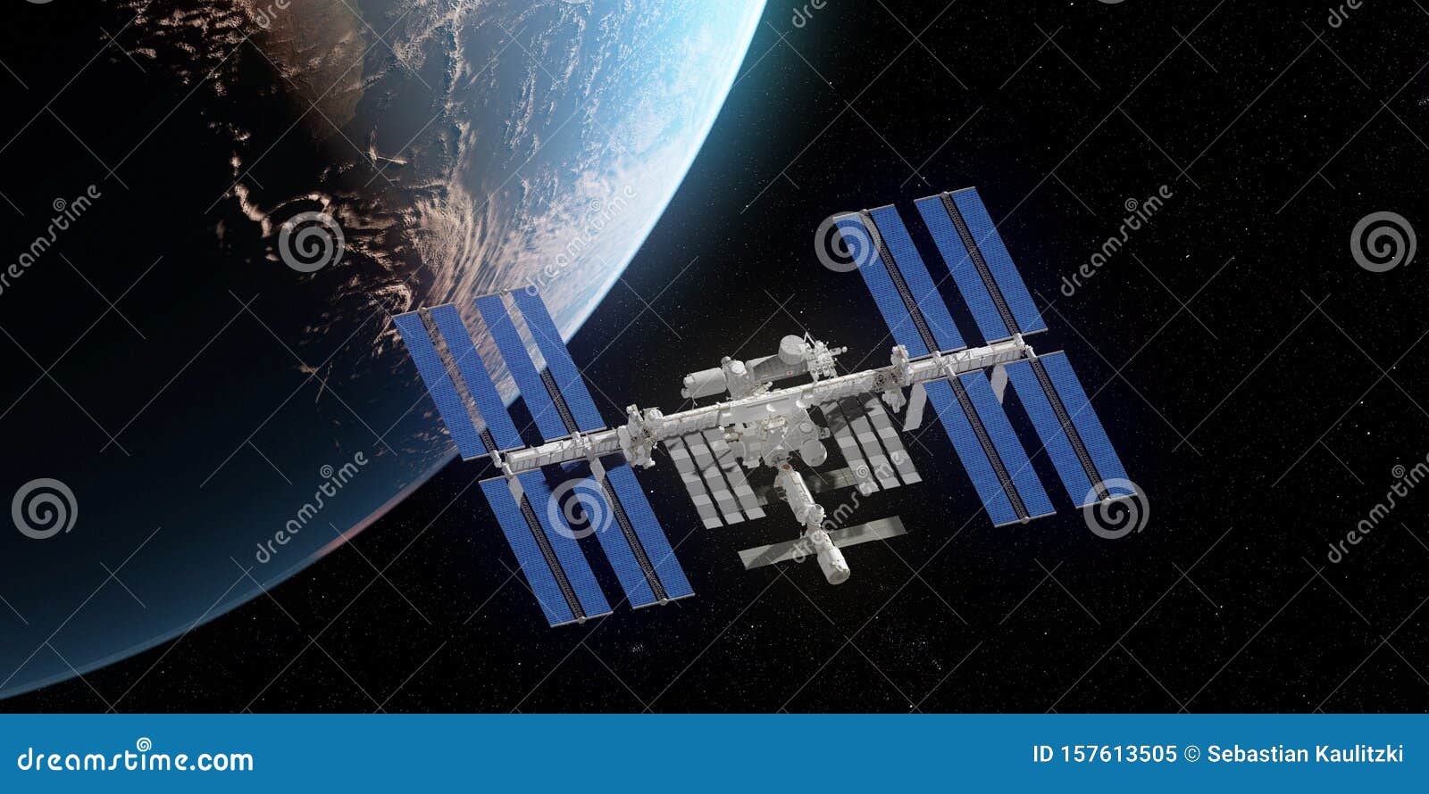 The ISS stock illustration. Illustration of cosmonaut - 157613505