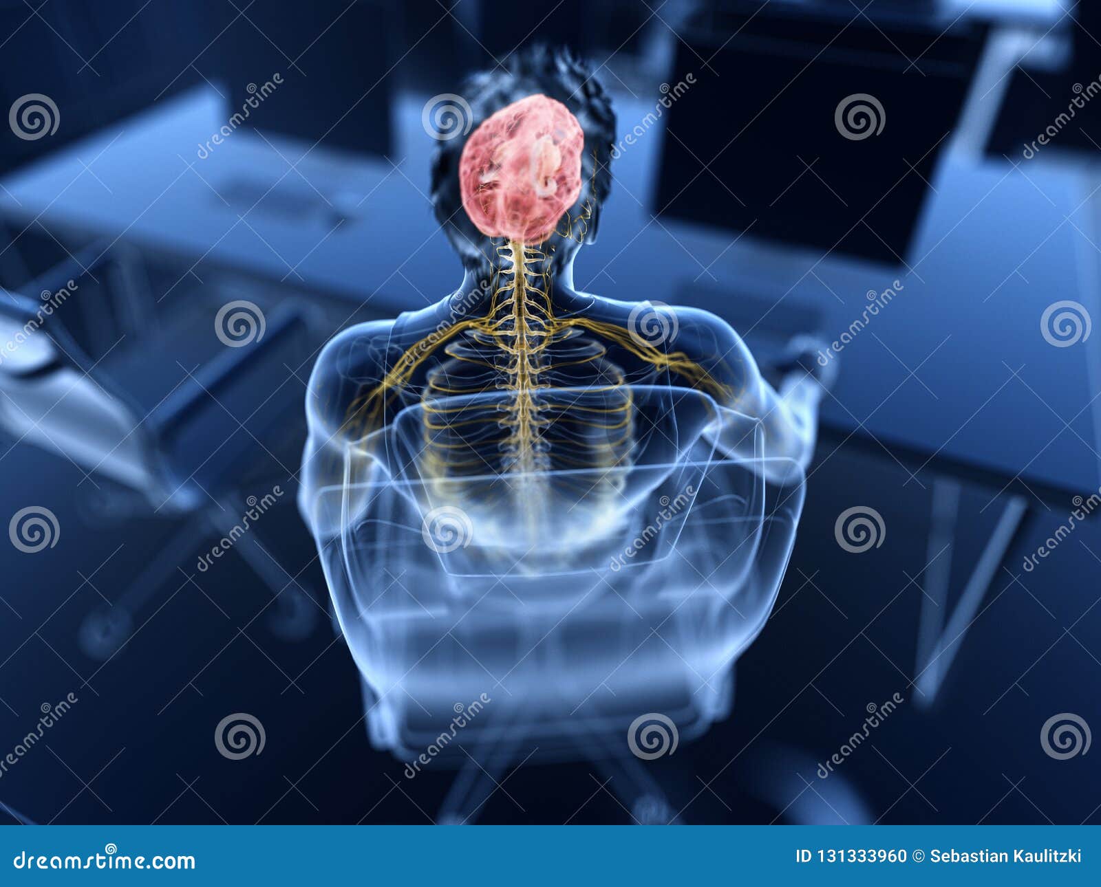 Visible brain and nerves stock illustration. Illustration of desk ...