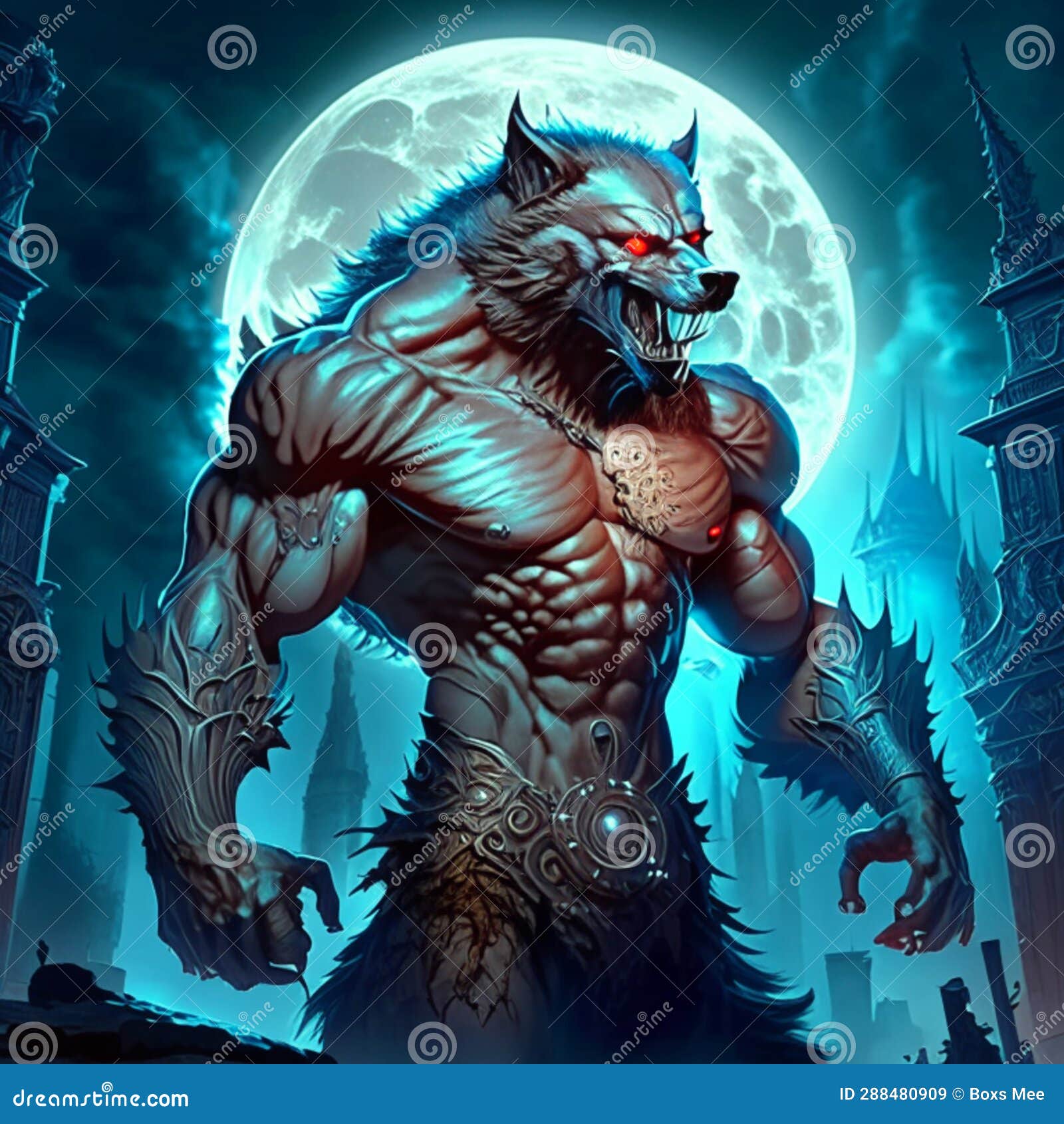 3D Rendered Illustration of a Monster in Front of a Full Moon AI ...