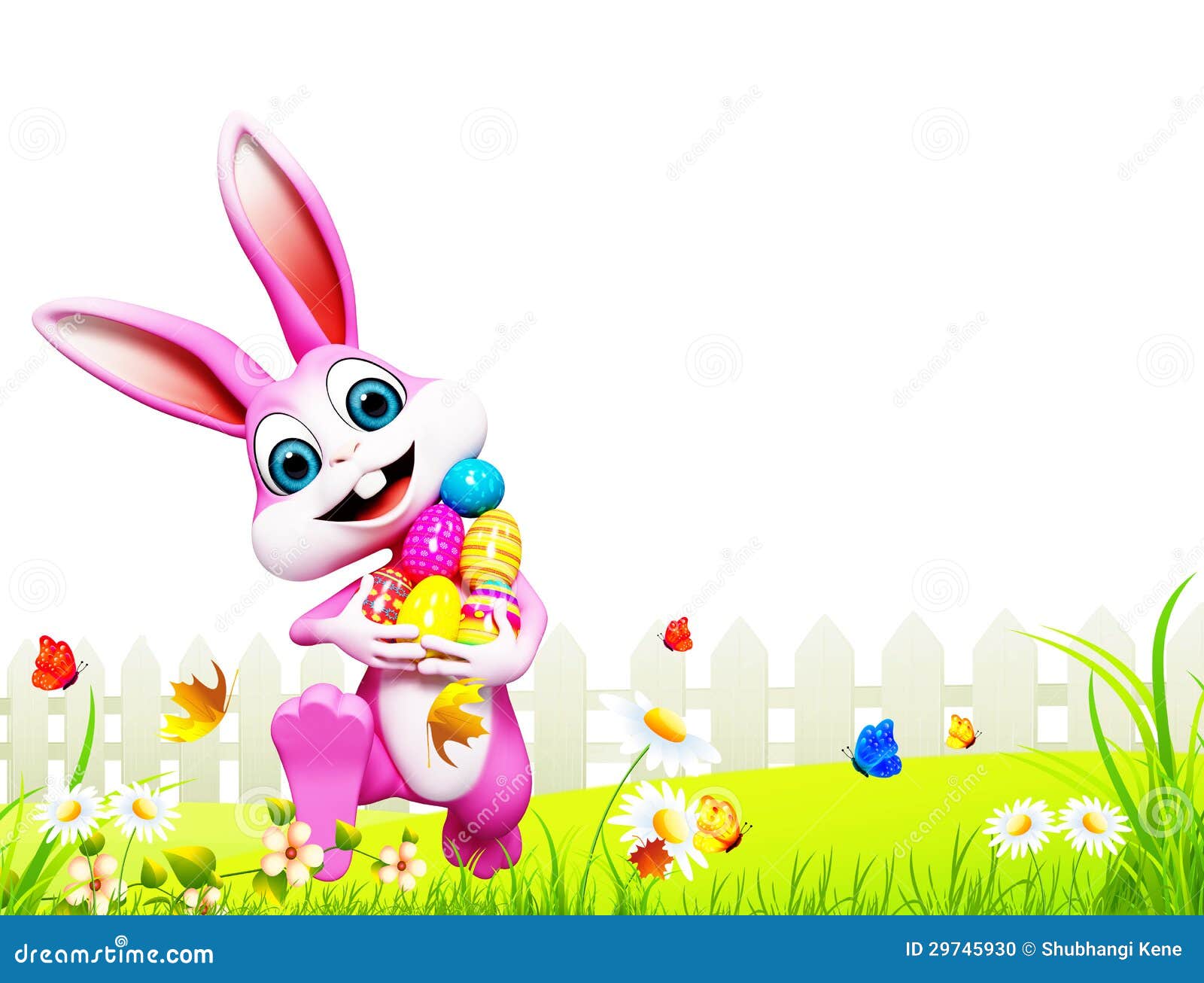 Pink Easter Bunny Dancing with Eggs Stock Illustration - Illustration ...