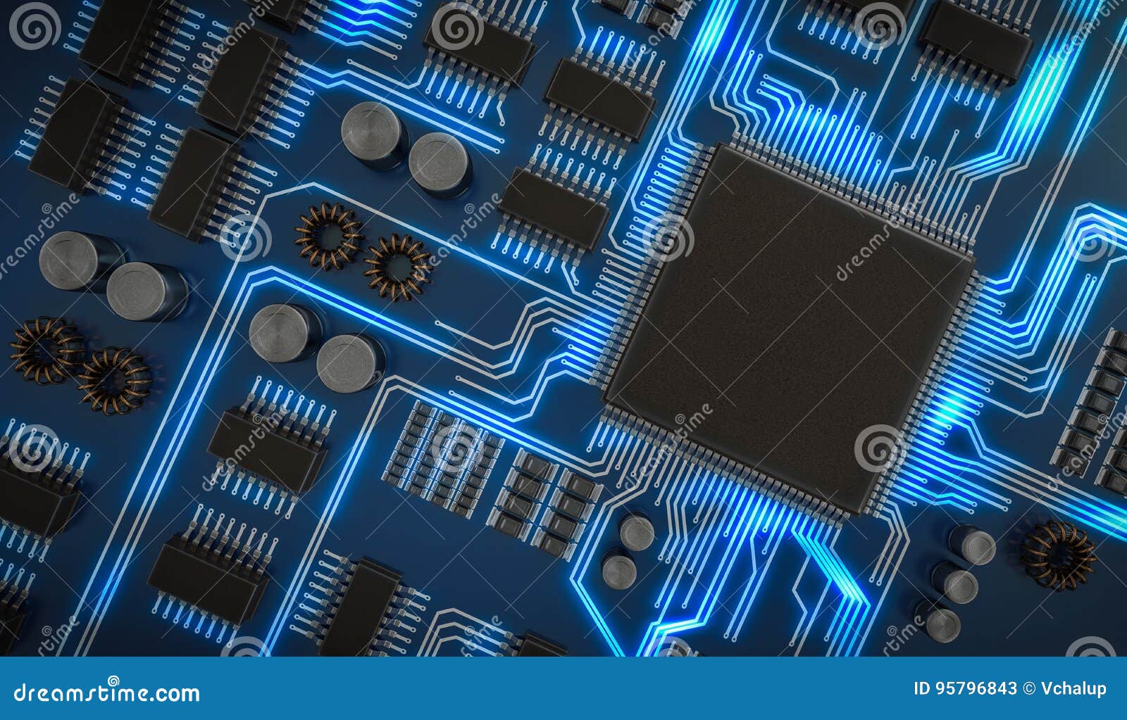 3D Rendered Illustration of Processor or Microchip. View from Top Stock ...